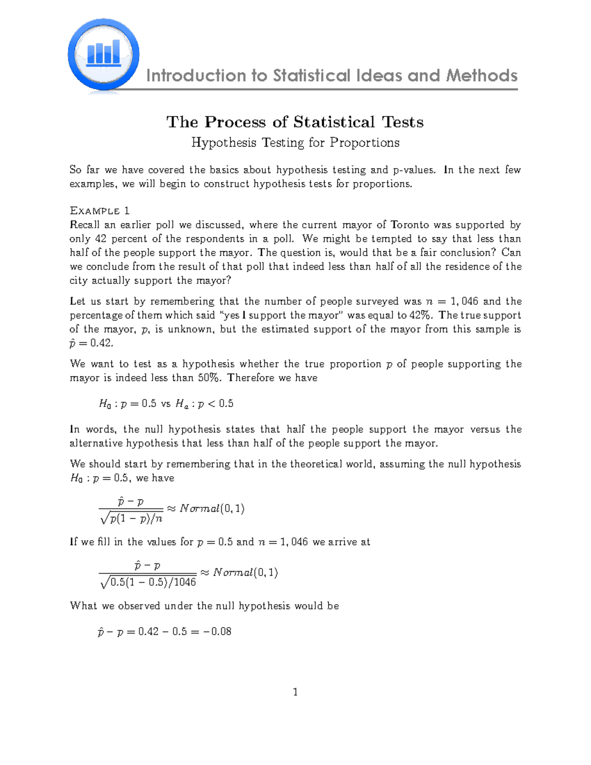 8-3 Hypothesis Testing for Proportions - Introduction to Statistical ...