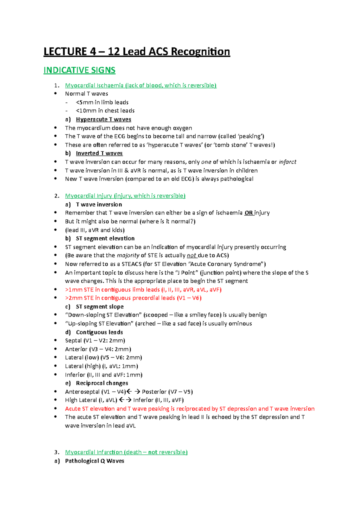 PARA210 Lecture 4 – 12 LEAD ACS Recognition - LECTURE 4 – 12 Lead ACS ...
