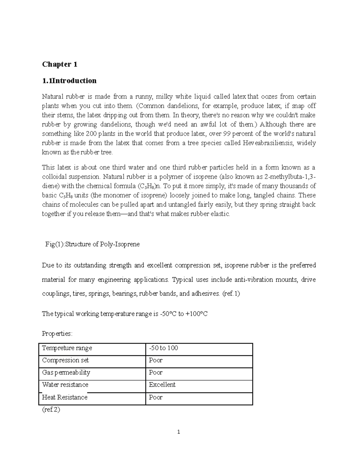 8th sem project new - Mandatory - Chapter 1 1 Natural rubber is made ...