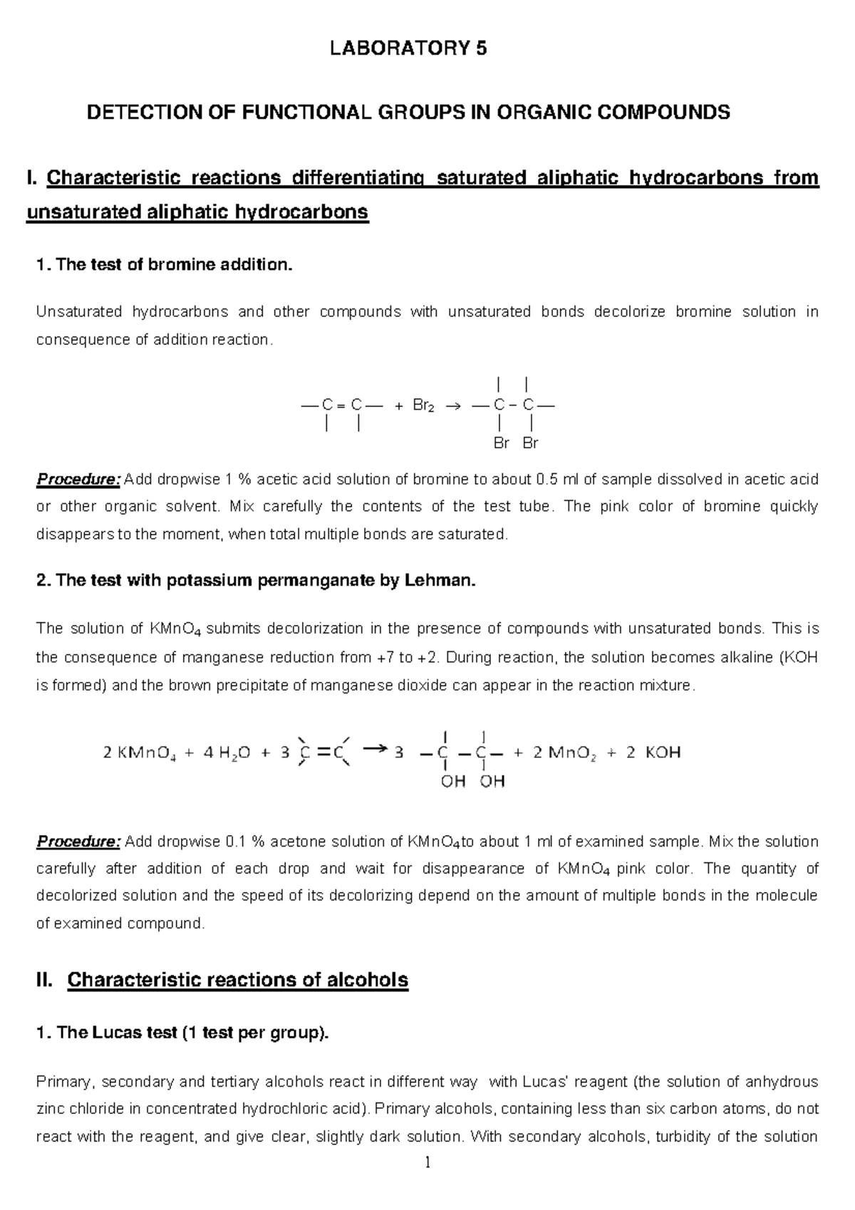 Lab - lab report - LABORATORY 5 DETECTION OF FUNCTIONAL GROUPS IN ORGANIC COMPOUNDS I. - Studocu