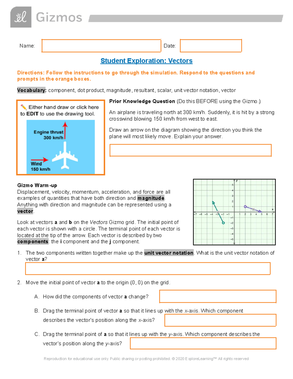 Vectors Student Exploration - Name: Date: Student Exploration: Vectors ...