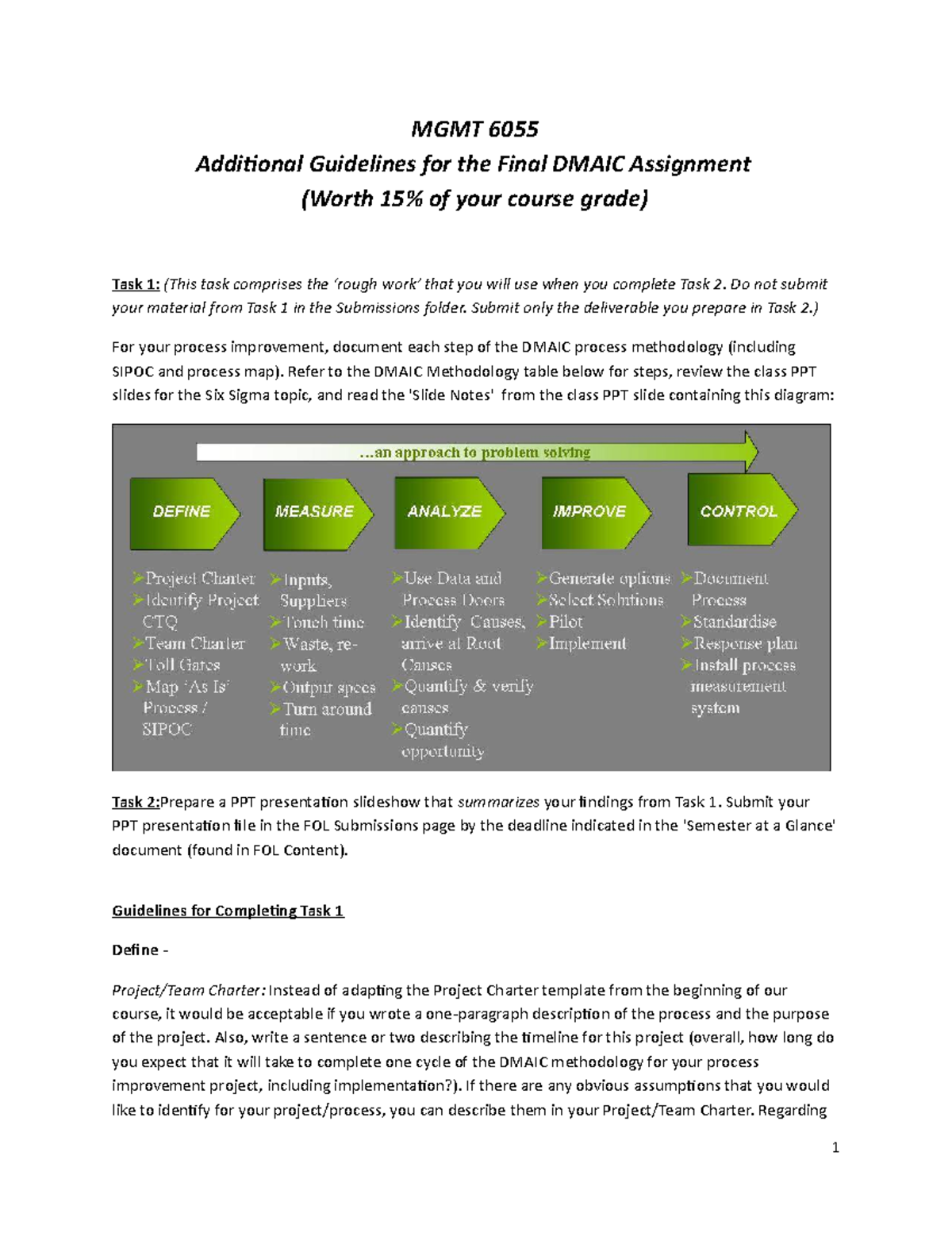 Dmaic Additional Guidelines - MGMT 6055 Additional Guidelines for the ...