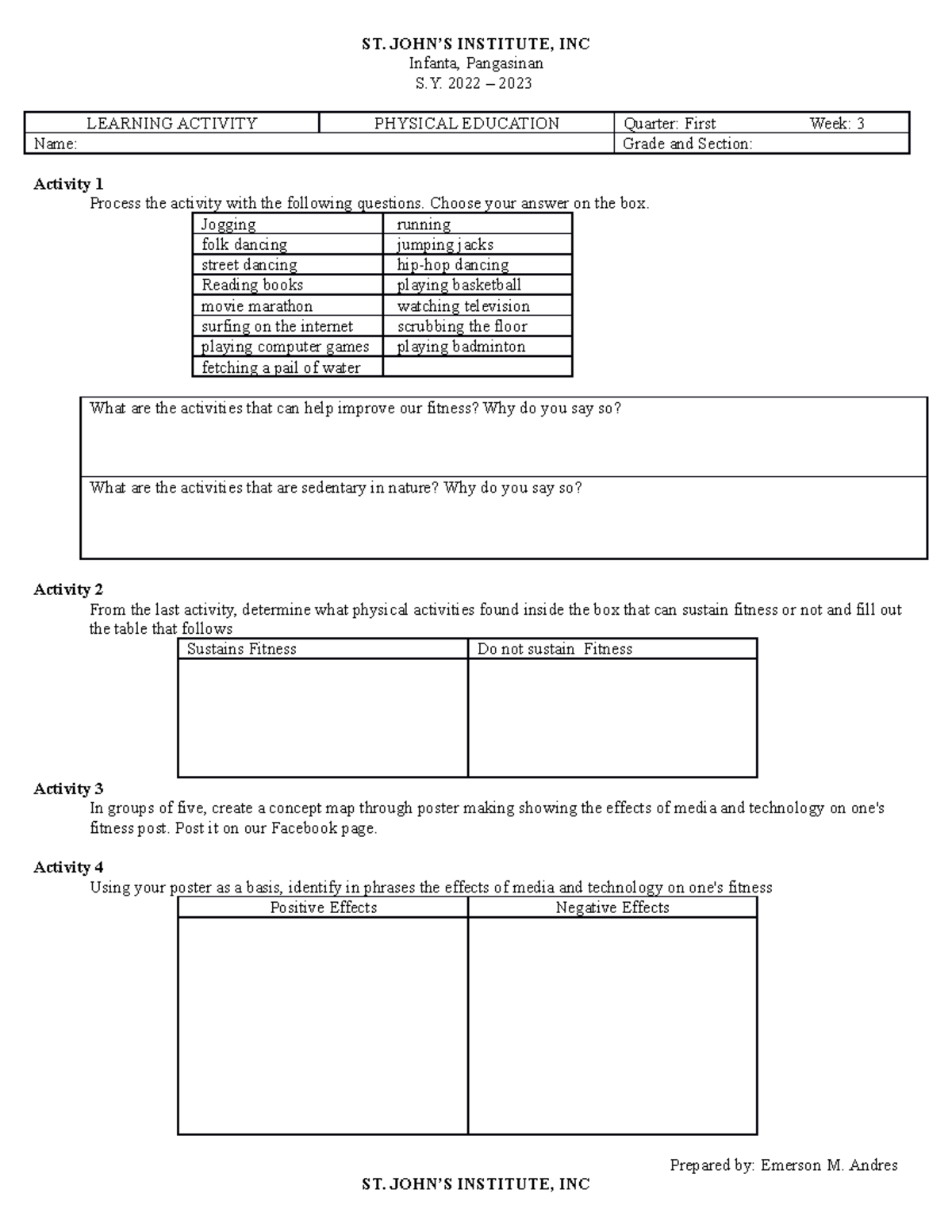 Pe10 - a student is expected to finish the lesson through virtual class ...