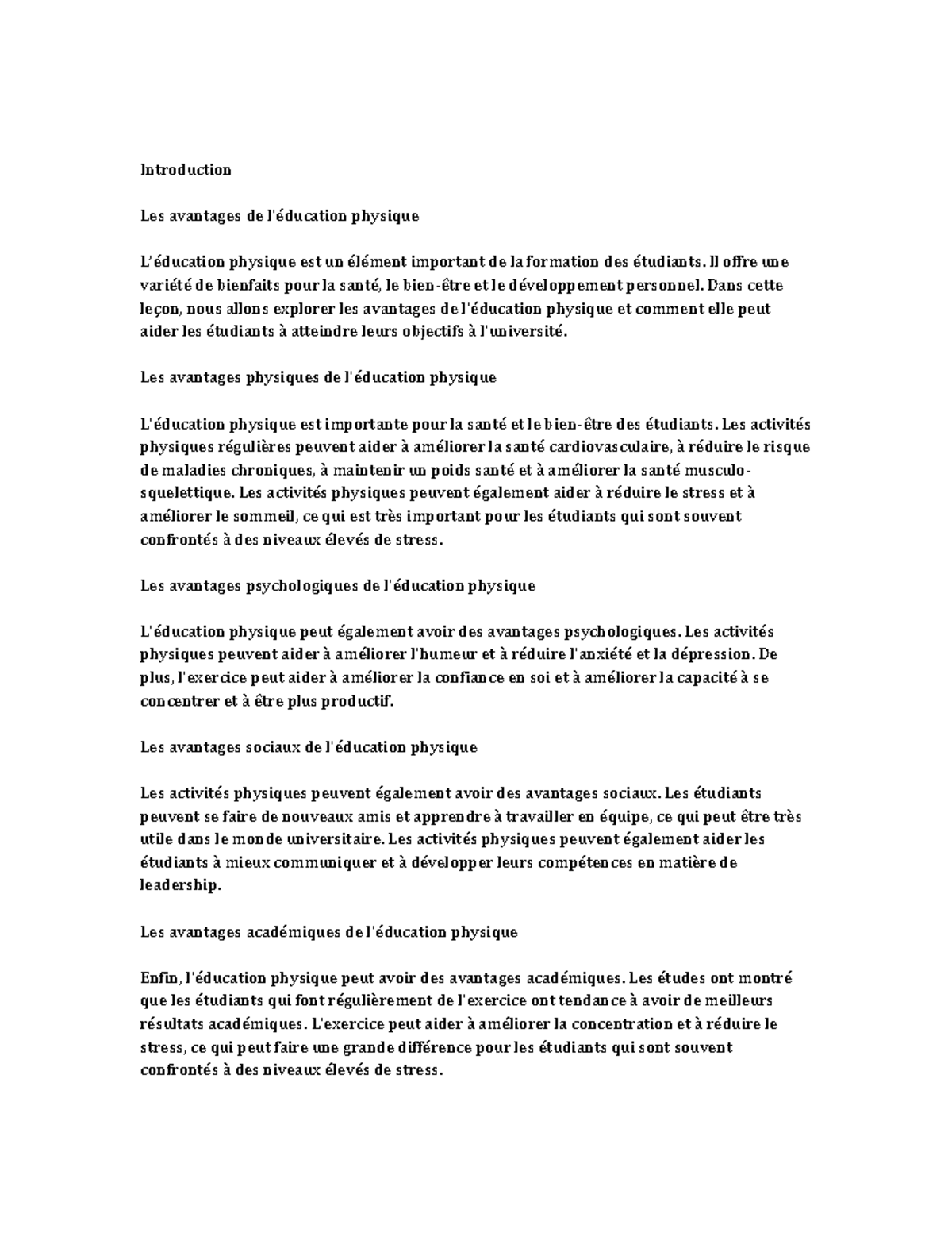 Physical Education - Introduction Les avantages de l'éducation physique ...