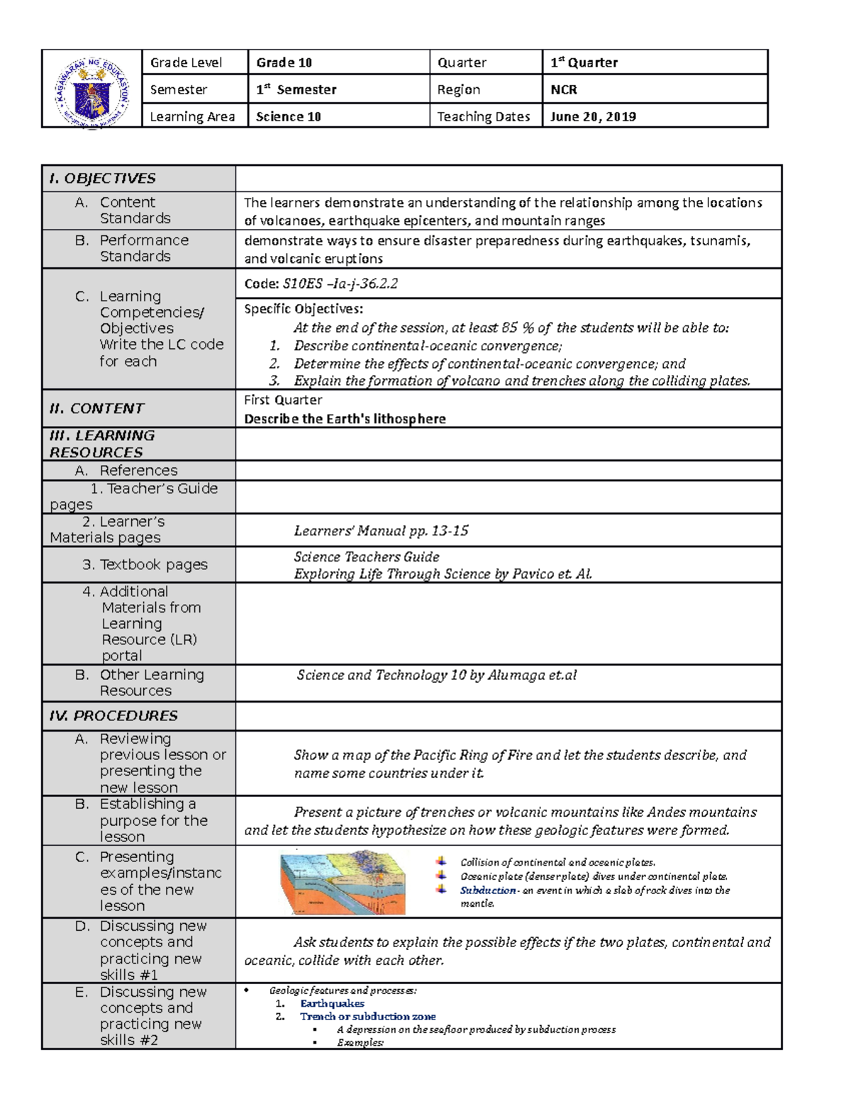 422421530 LP no 12 - notes - Grade Level Grade 10 Quarter 1 st Quarter ...