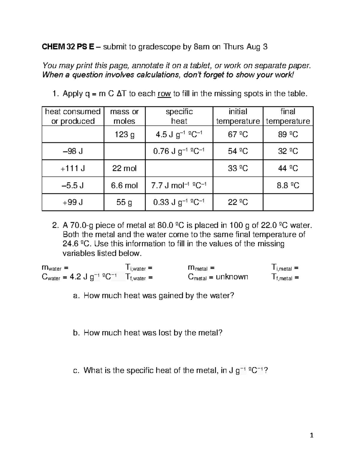 PSE Chem32Sum2023 - N/A - CHEM 32 PS E – submit to gradescope by 8 am ...
