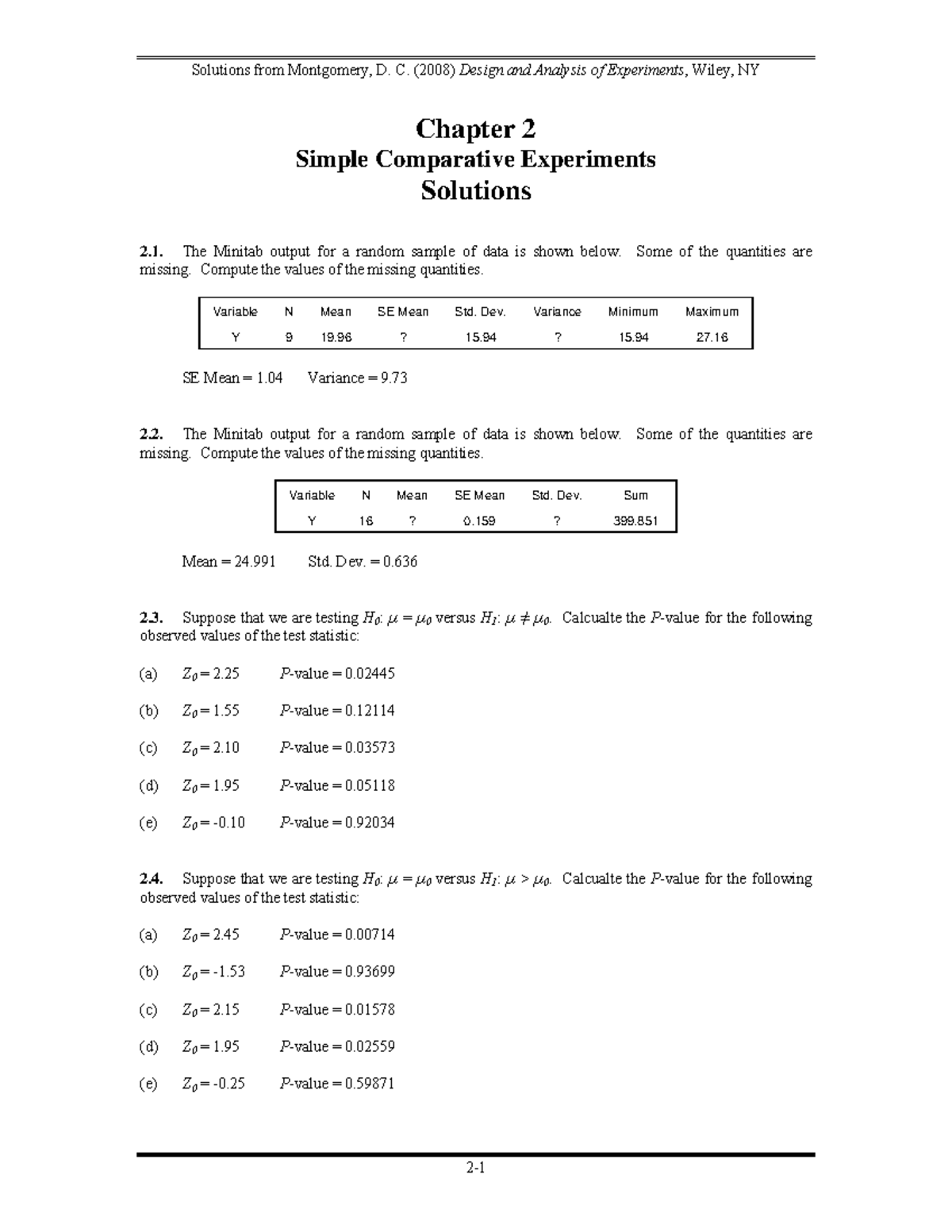 Ch02 - Full solution - Chapter 2 Simple Comparative Experiments ...