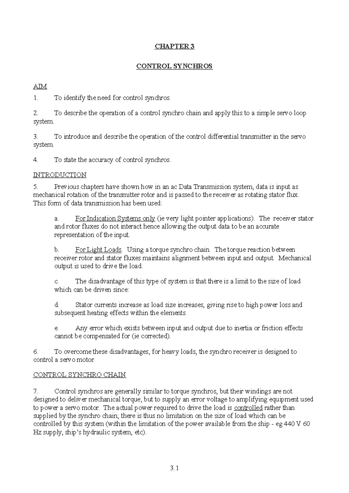 Chapter 03 - Control Synchros - CHAPTER 3 CONTROL SYNCHROS AIM 1. To ...