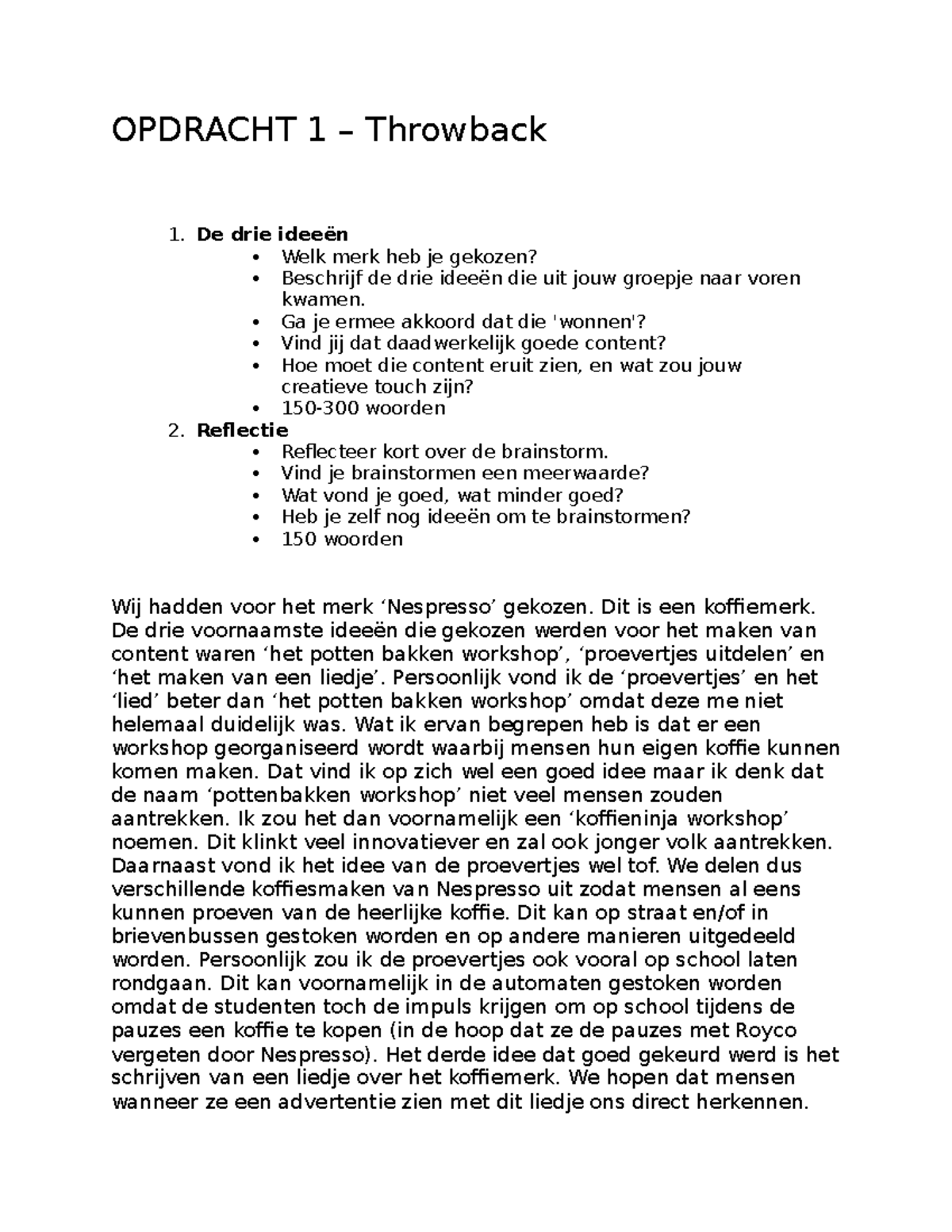 Opdracht 1 Throwback - Here you can find an example of the assignment ...