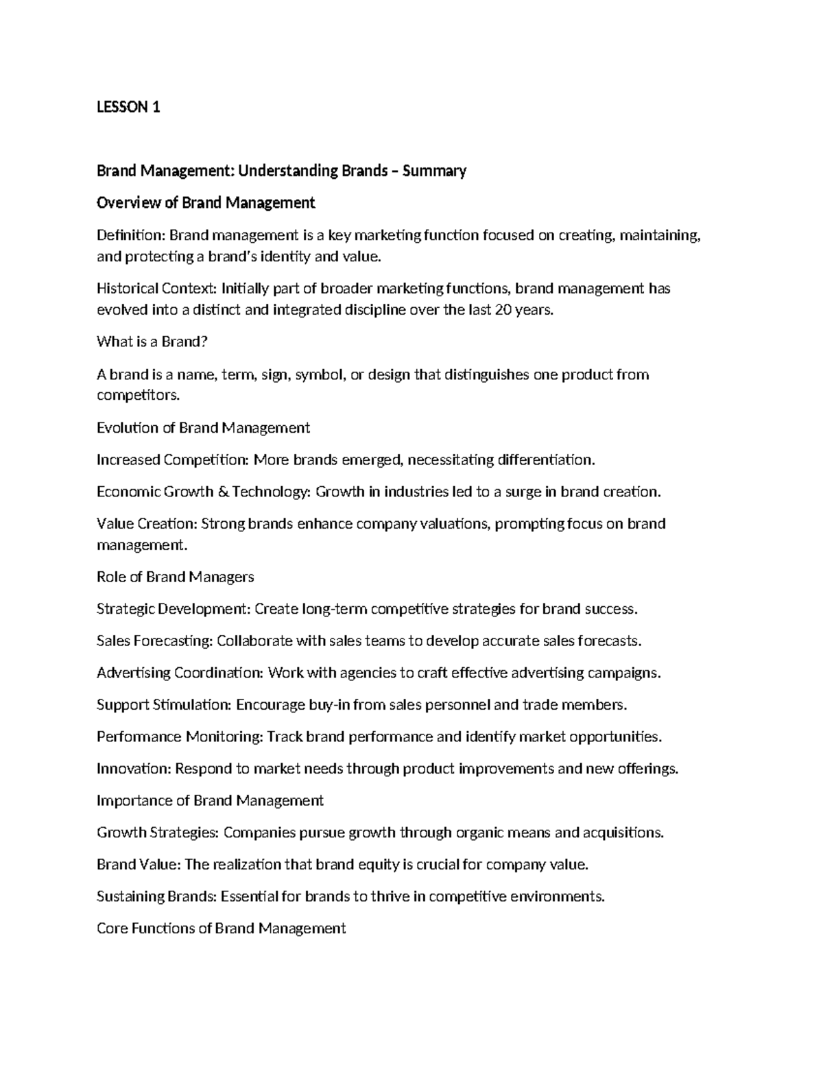 MKT624 - Brand Management - LESSON 1 Brand Management: Understanding ...