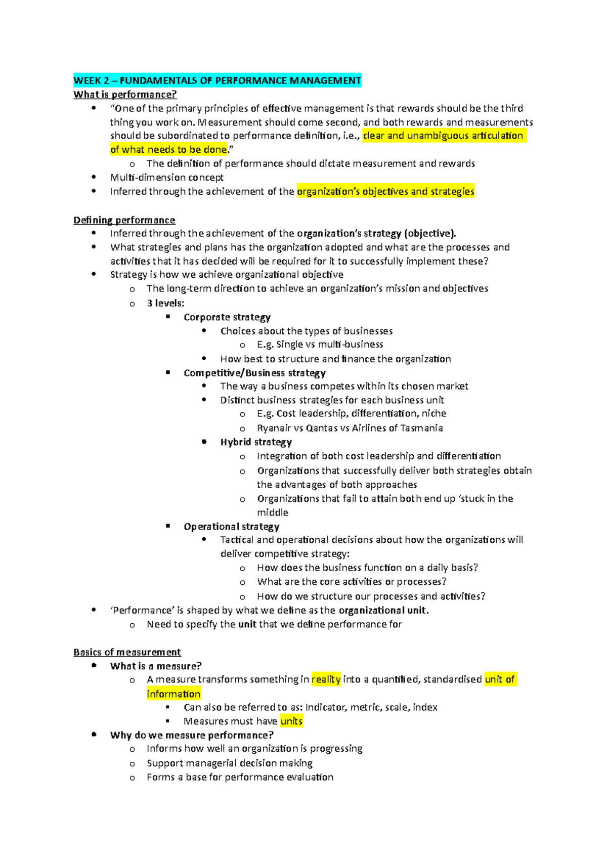IDC Notes Week 2 Fundamentals of Performance Management - WEEK 2 ...