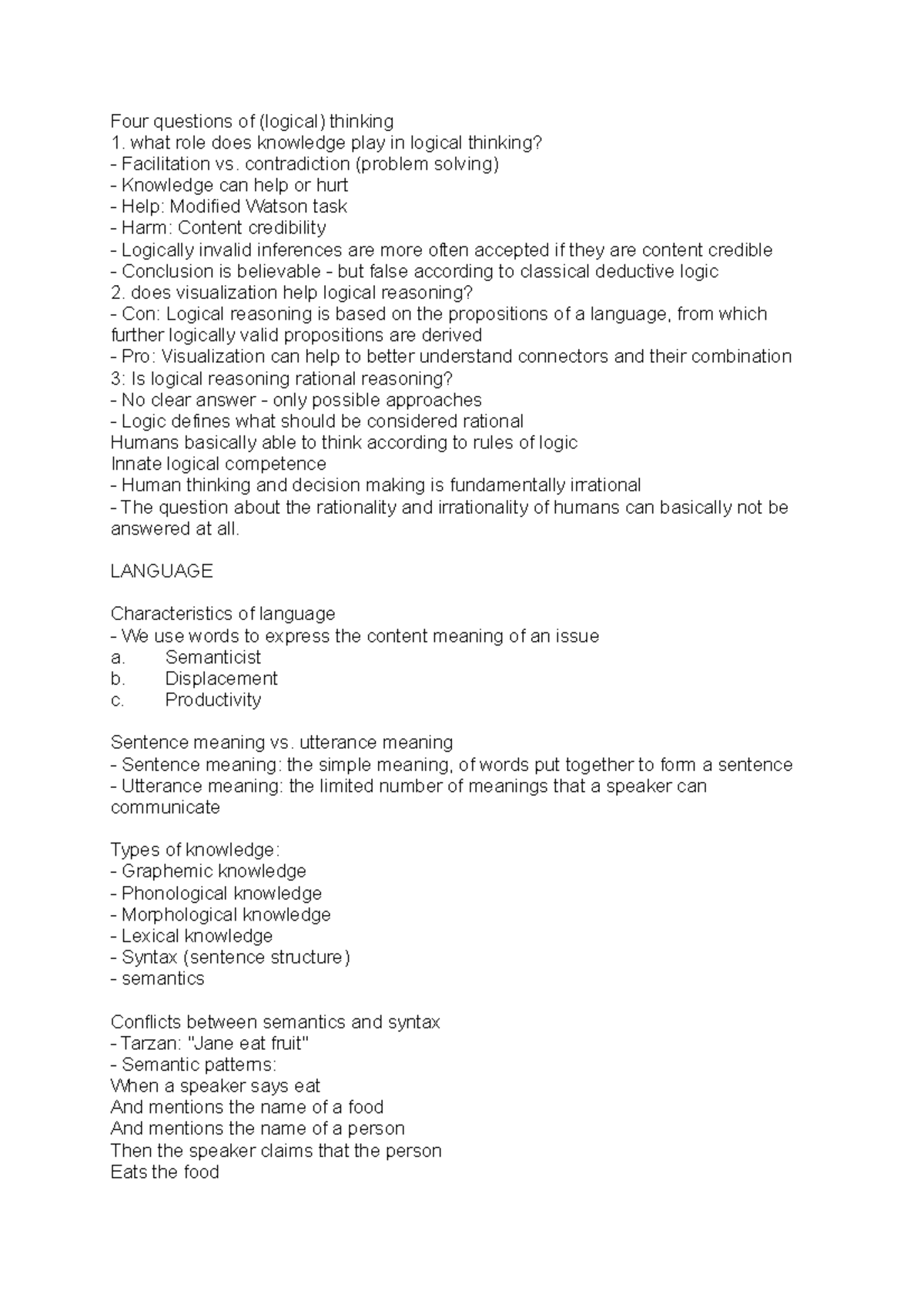 Four questions of - Cognitive Psychology - Four questions of (logical ...