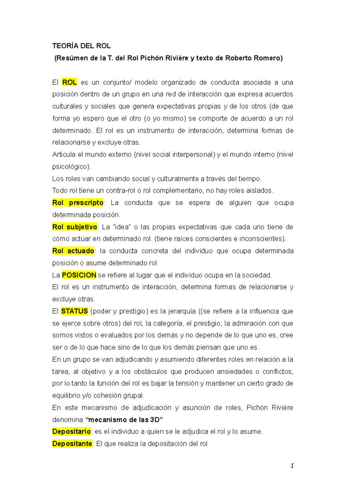TeoríA DEL ROL ficha academica - TEORÍA DEL ROL (Resúmen de la T. del ...