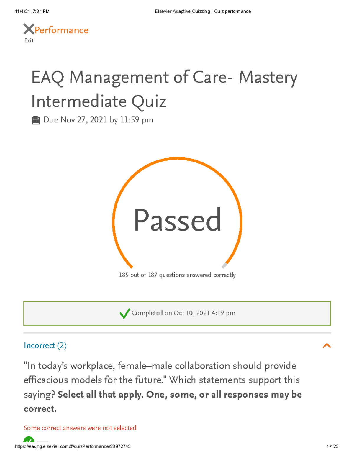 Management of Care Mastery - ####### Exit Performance EAQ Management of ...