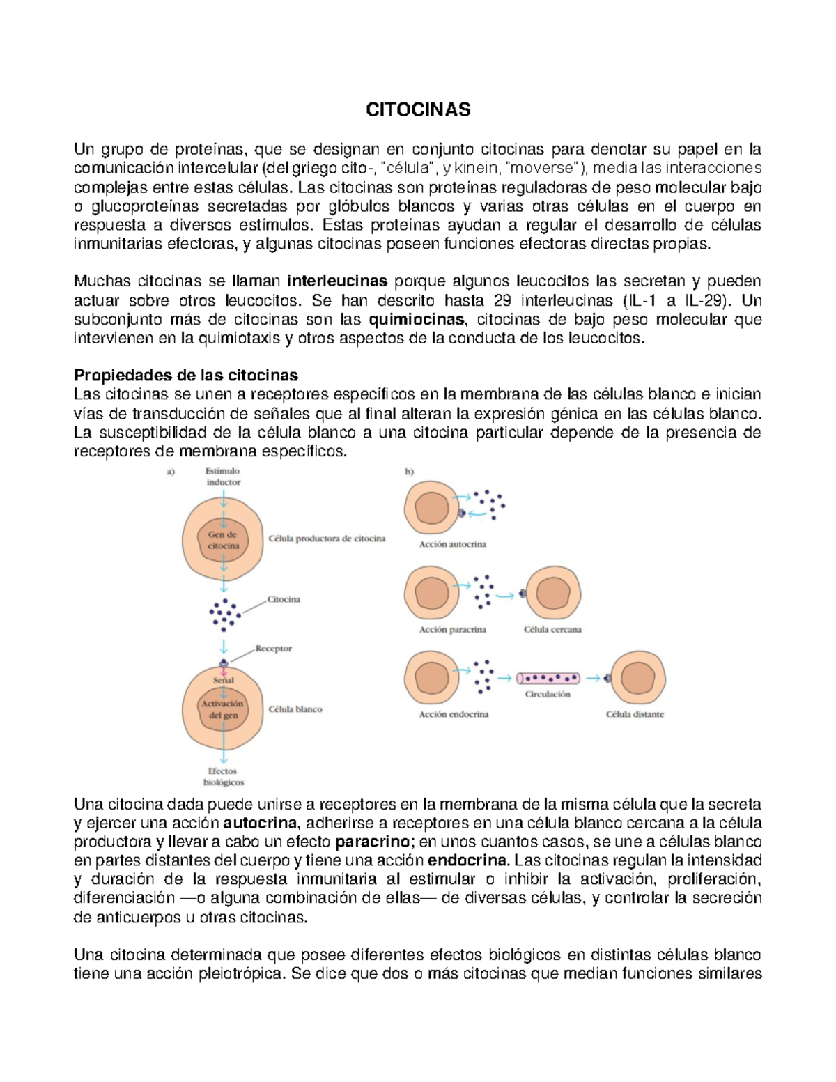 Citocinas - Kuby Immunology - CITOCINAS Un grupo de proteínas, que se ...