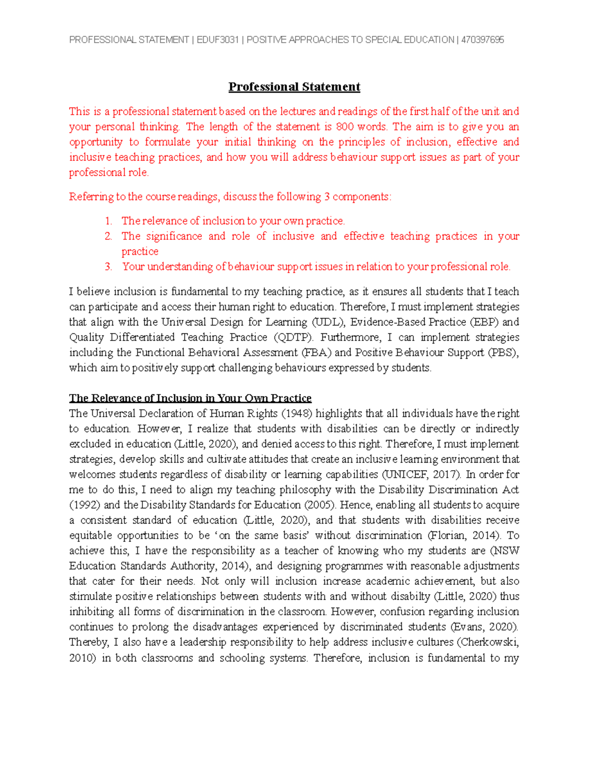 Professional Statement Sample 3-1 - Professional Statement This is a ...