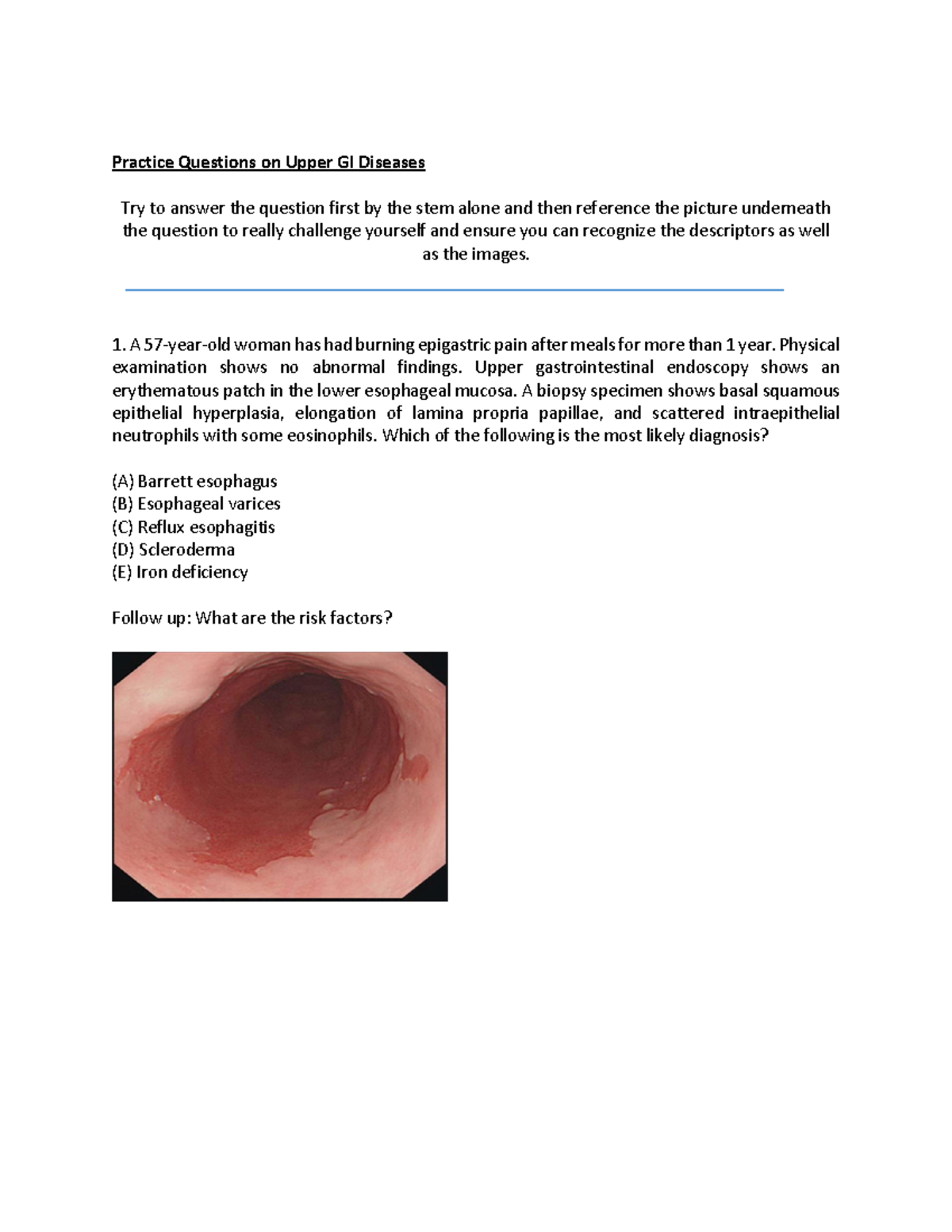 Practice Questions on Upper GI Diseases - Dr - Practice Questions on ...