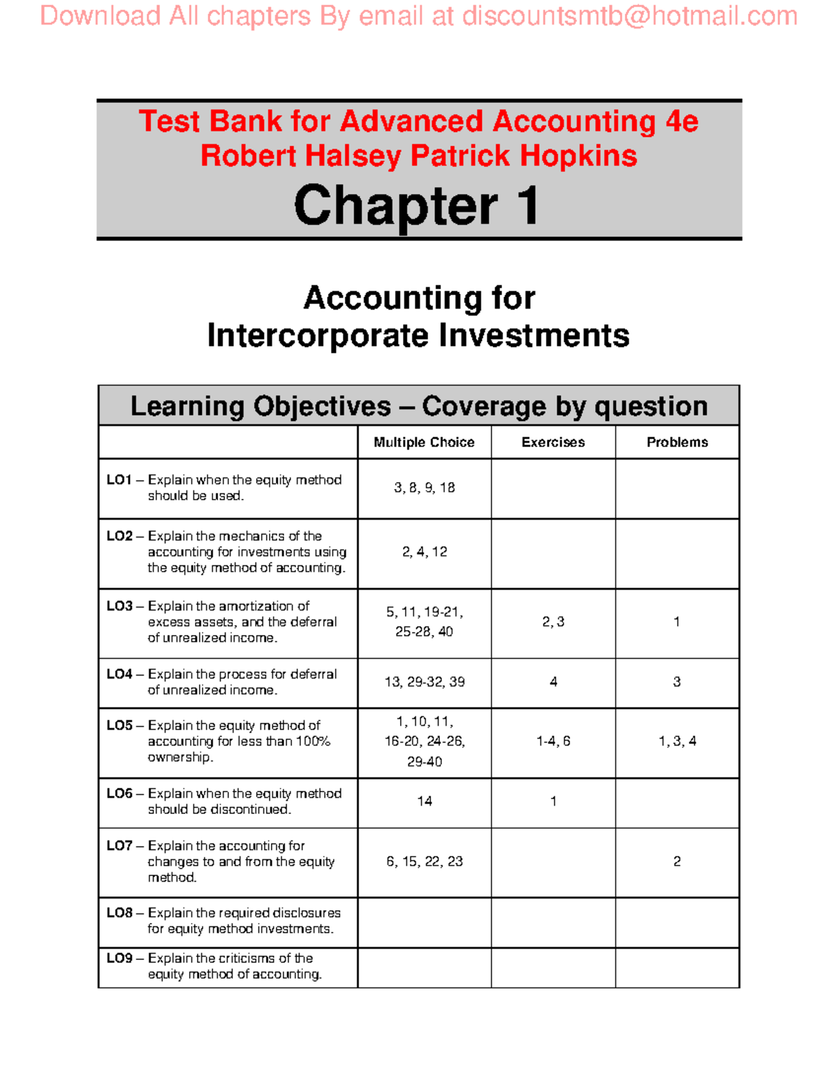 Advanced Accounting 4e Robert Halsey Patrick Hopkins (Test Bank All ...