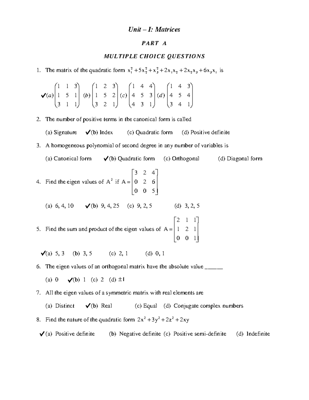 Multiple Choice Questions-1-7 - Advanced Calculus And Complex Analysis ...