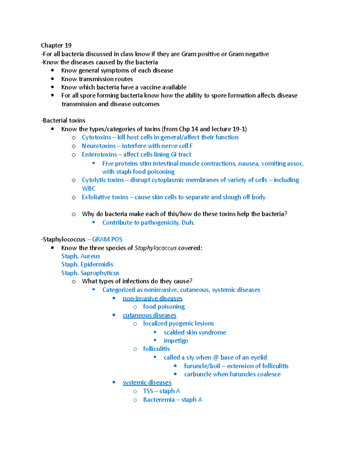 Chpt19 objectives - Chapter 19 all bacteria discussed in class know if ...