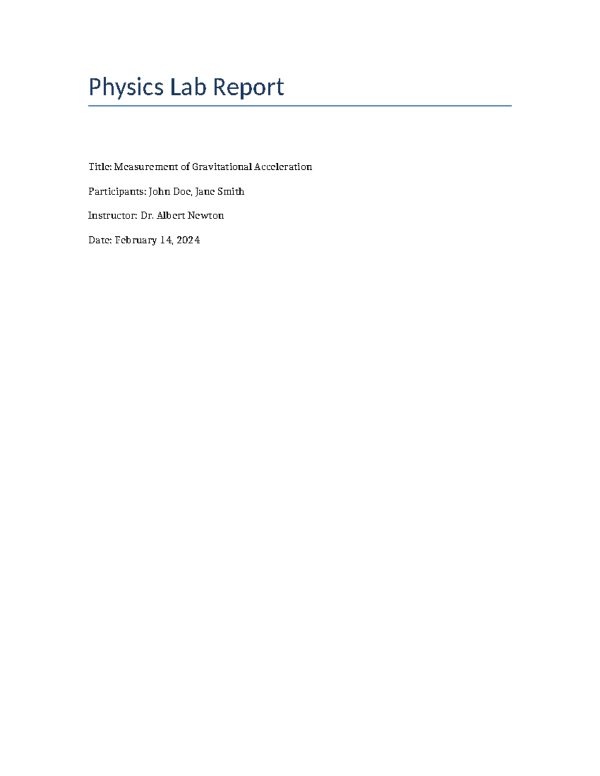 Physics Lab Report Corrected - Physics Lab Report Title: Measurement of ...