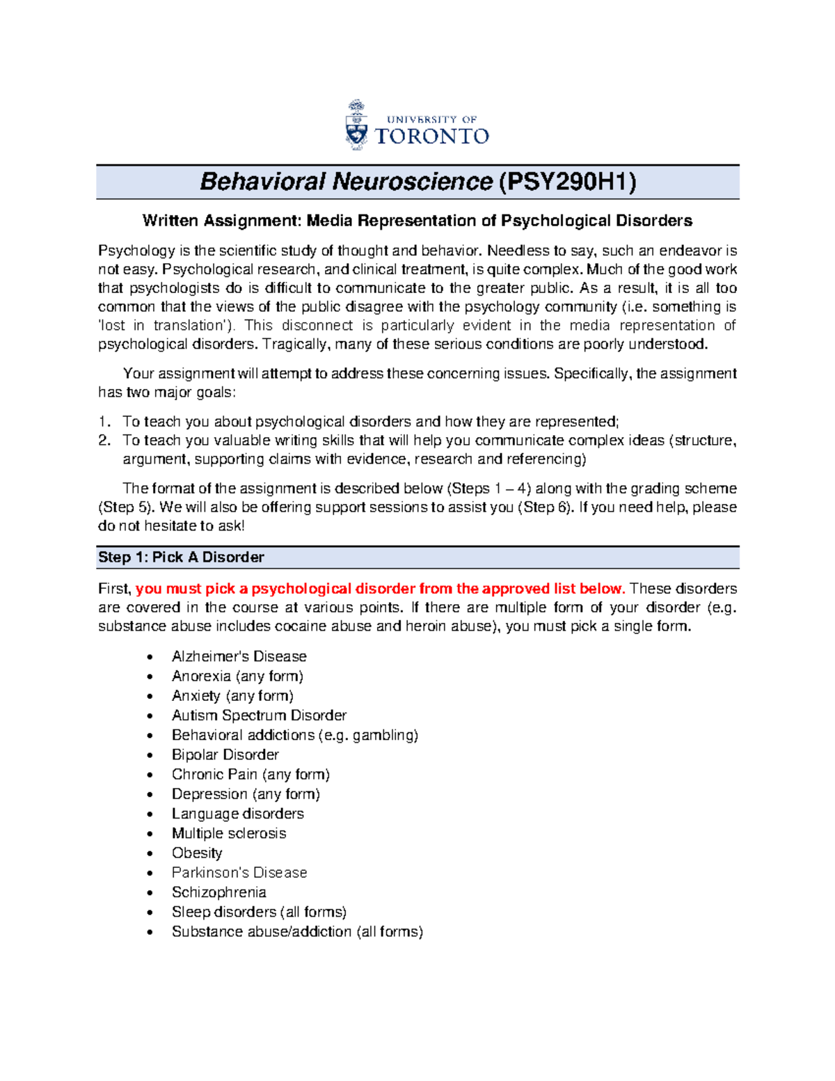 PSY290-Written Assignment - Behavioral Neuroscience (PSY290H1) Written Assignment: Media - Studocu