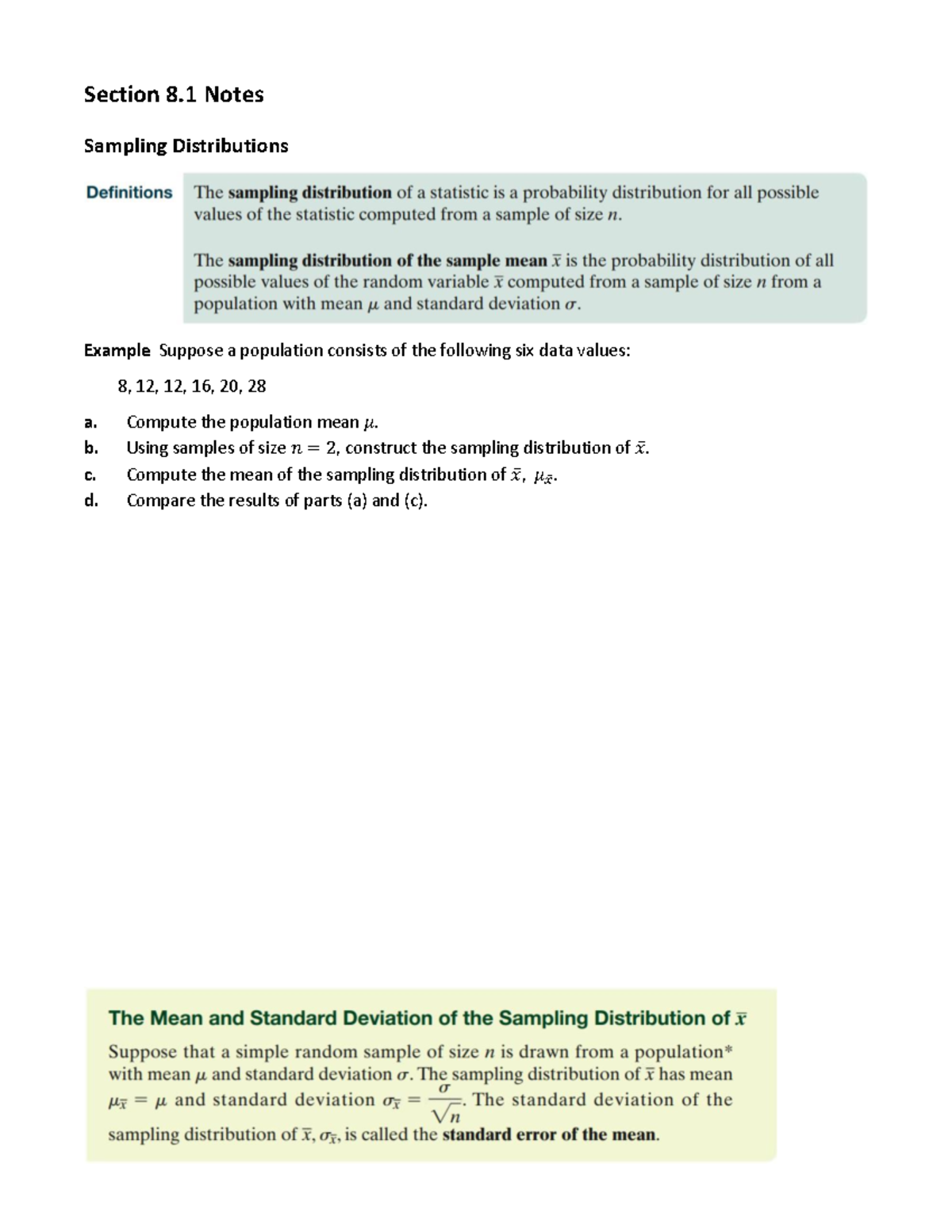 Math 145 Chapter 8 Handouts - Section 8 Notes Sampling Distributions ...