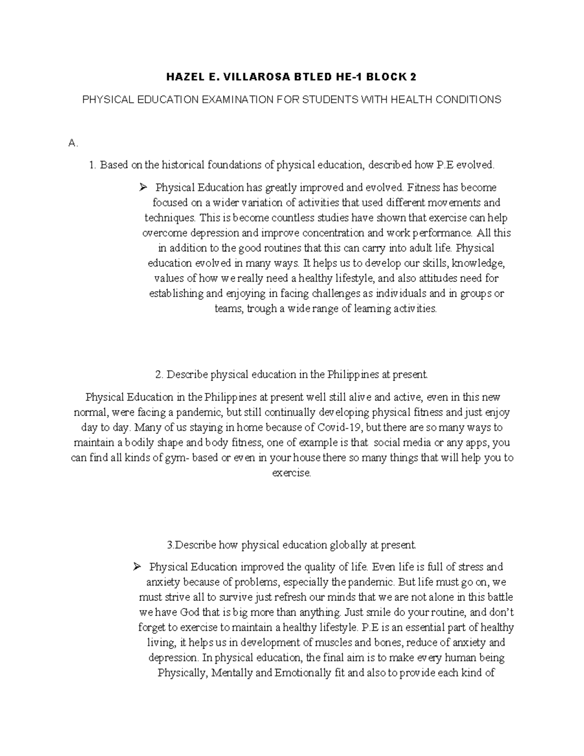 Hazel P - PE activity - HAZEL E. VILLAROSA BTLED HE-1 BLOCK 2 PHYSICAL ...