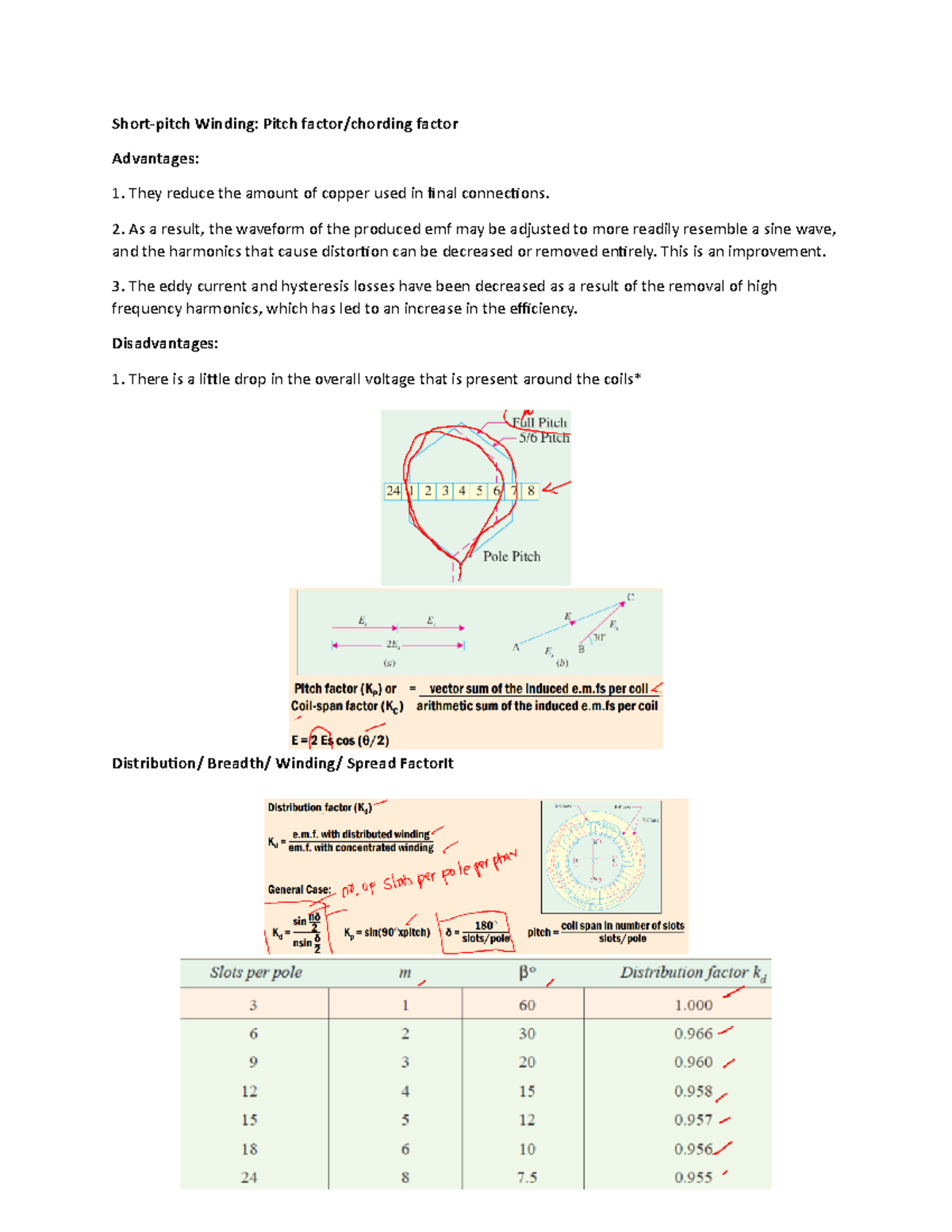 Short-pitch Winding Pitch factor or chording factor - Short-pitch ...