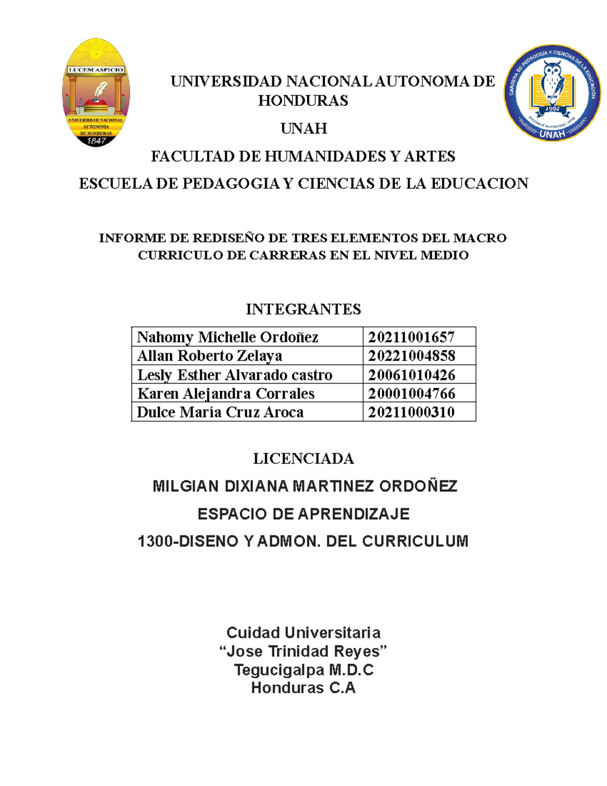 Informe Macro Curriculum - UNIVERSIDAD NACIONAL AUTONOMA DE HONDURAS ...