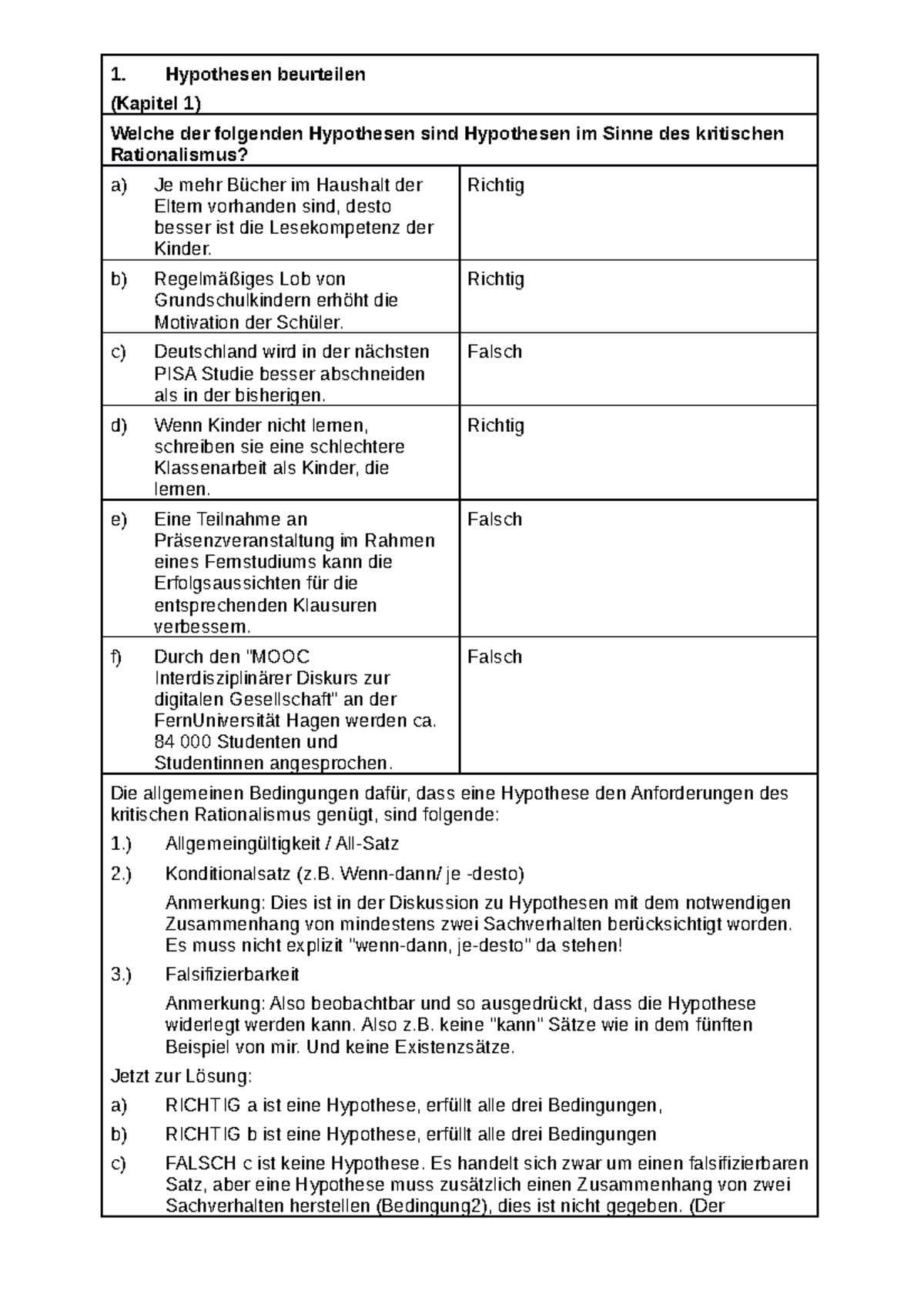Übungen - Hypothesen beurteilen Fragen&Antworten - 1. Hypothesen ...
