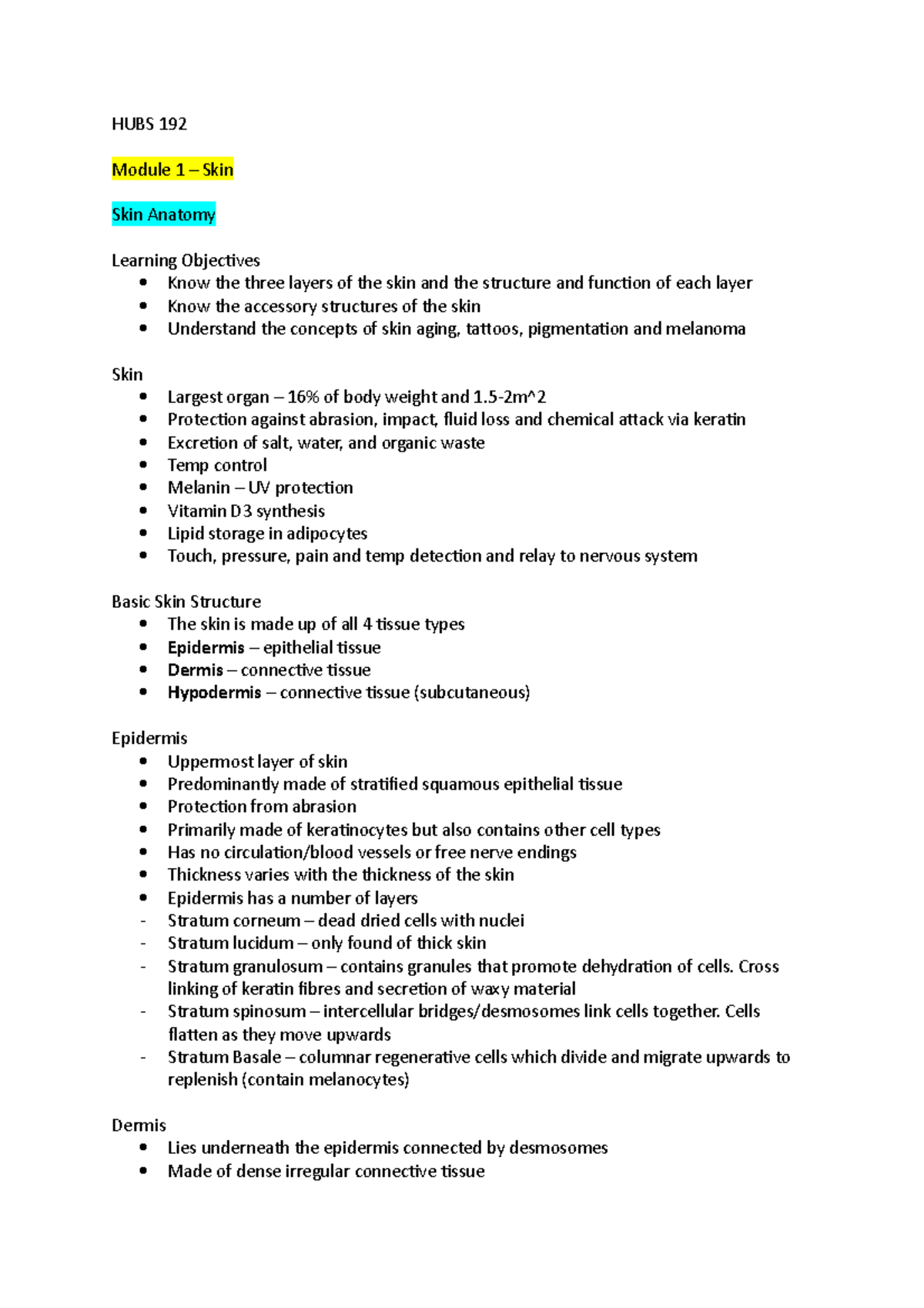 HUBS 192 Study - Just some summary notes made - HUBS 192 Module 1 ...