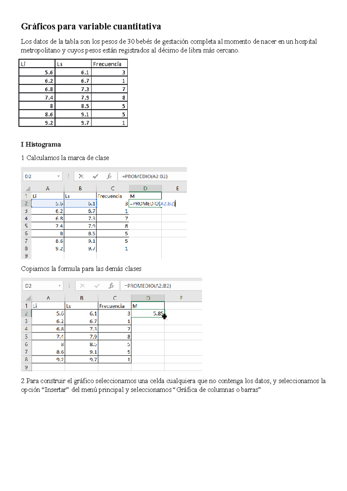 Construcción de gráficos para variable cuantitativa - Gráficos para ...