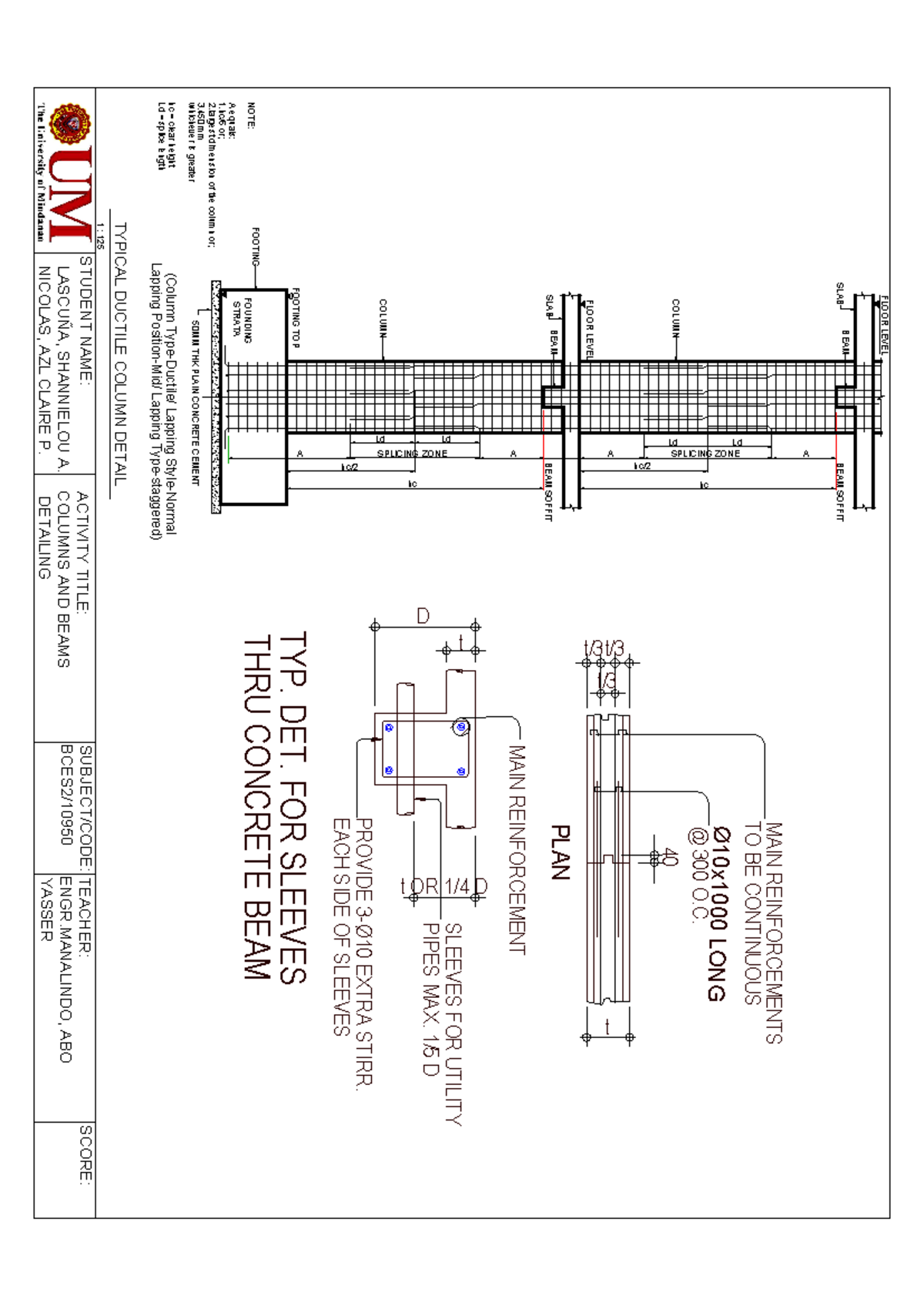 CN1 - Construction Notes - A hc SPLICING ZONE hc/2 hc/ hc Ld Ld STRATA ...