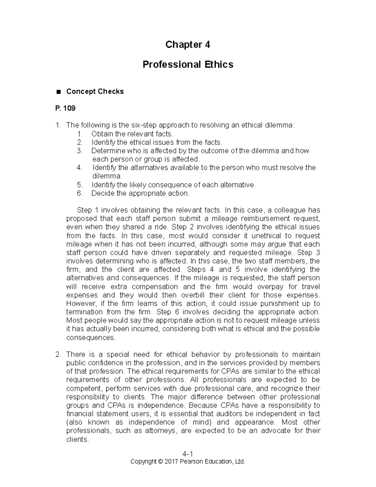 Arens auditing 16e sm 04 - Chapter 4 Professional Ethics Concept Checks P. 109 The following is ...