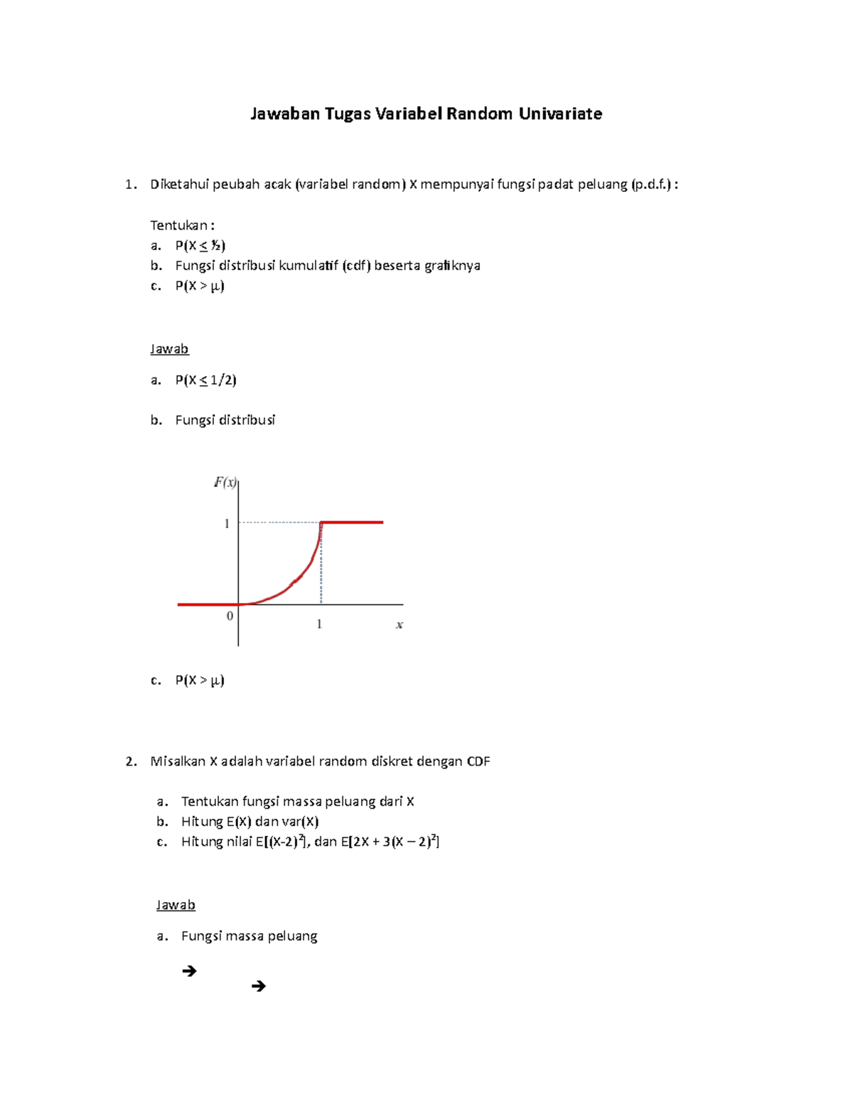 Tugas Variabel Random Univariate - Jawaban Tugas Variabel Random Univariate Diketahui peubah ...
