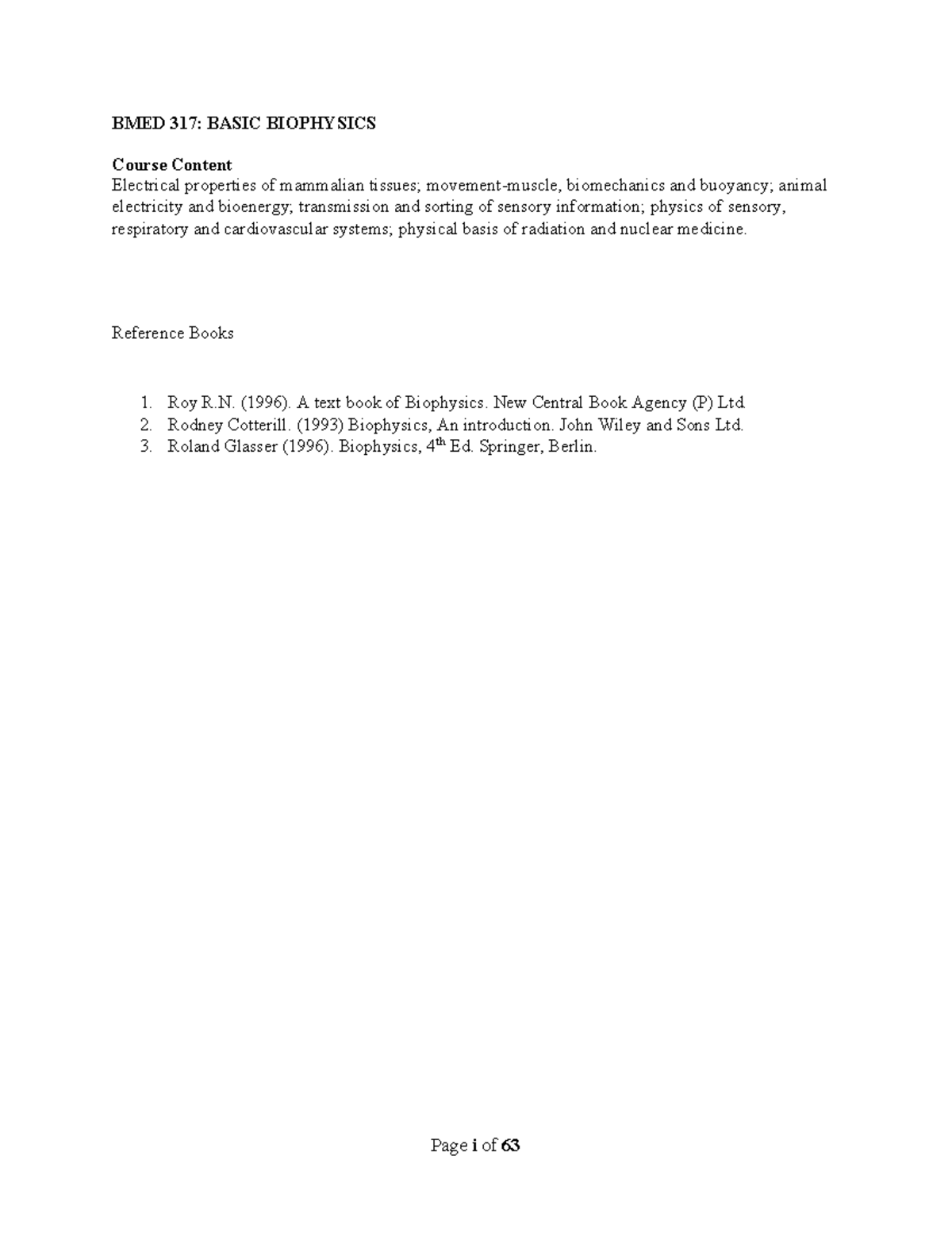 Chapter one - Basic Biophysics - Page i of 63 BMED 317: BASIC ...