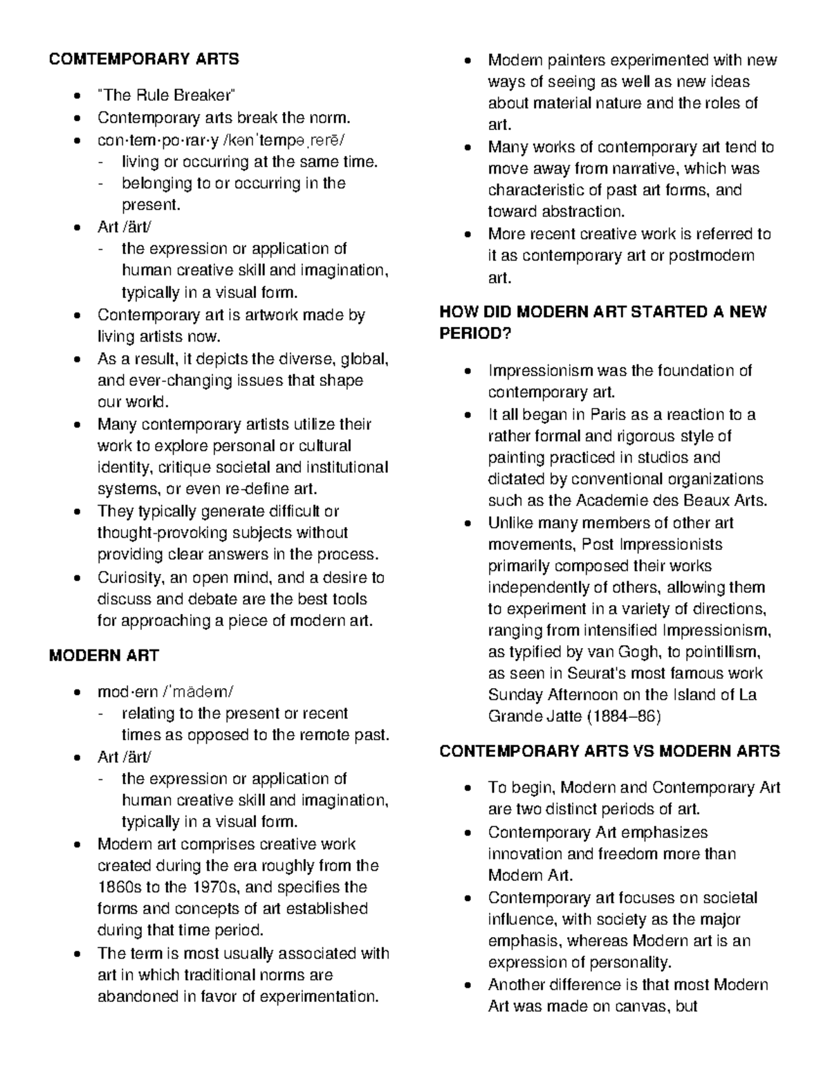 ARTA- Finals - final topic summary or arta - COMTEMPORARY ARTS “The ...