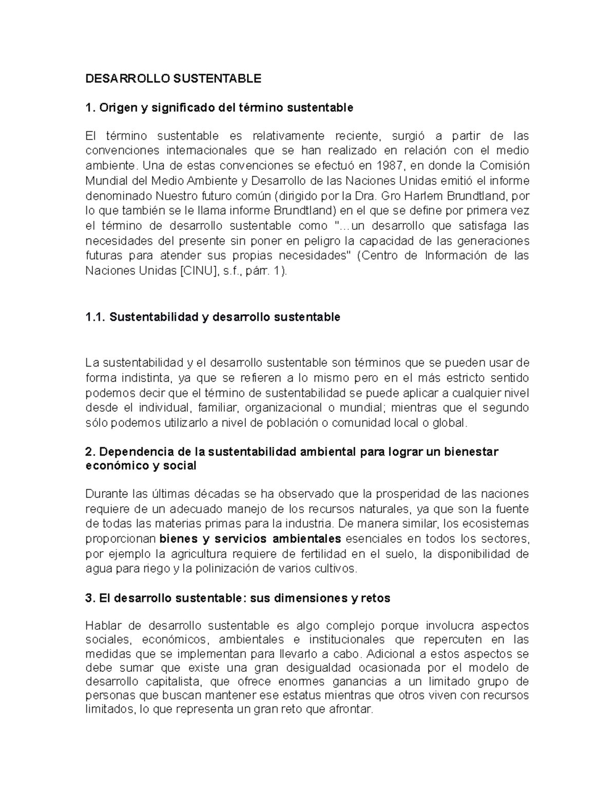 Desarrollo Sustentable - DESARROLLO SUSTENTABLE 1. Origen y significado ...