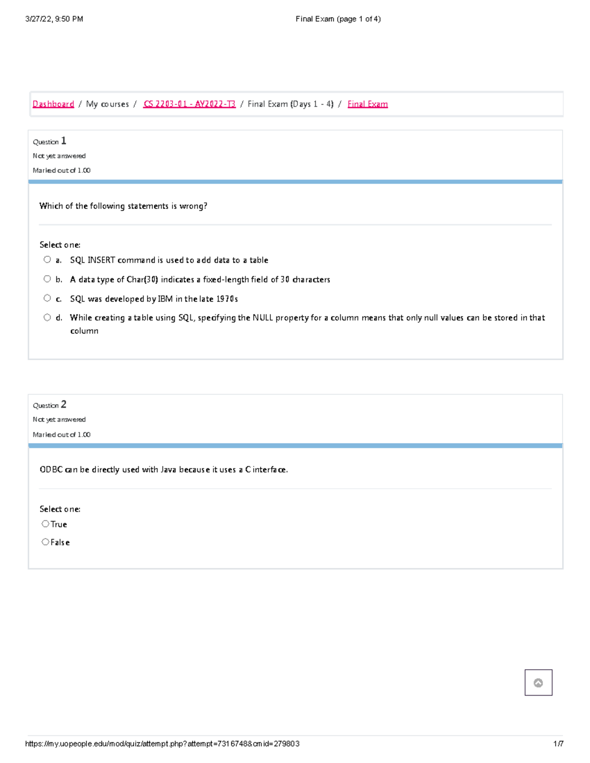Final Exam (page 1 of 4) - 9:50 PM Final Exam (page 1 of 4) Dashboard ...