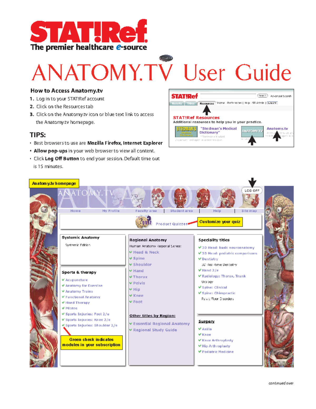 Anatomy TV User Guide - ANATOMY User Guide 1. Log in to your STAT!Ref ...