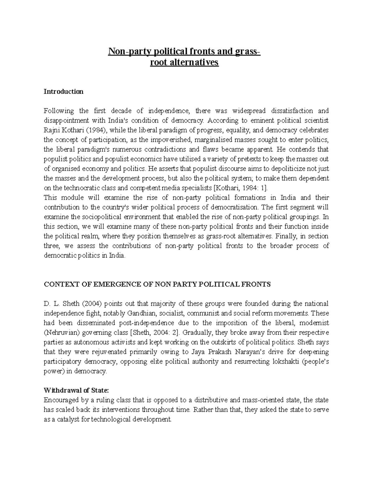 Non Party Political Fronts and Grassroots Alternatives - Non-party ...