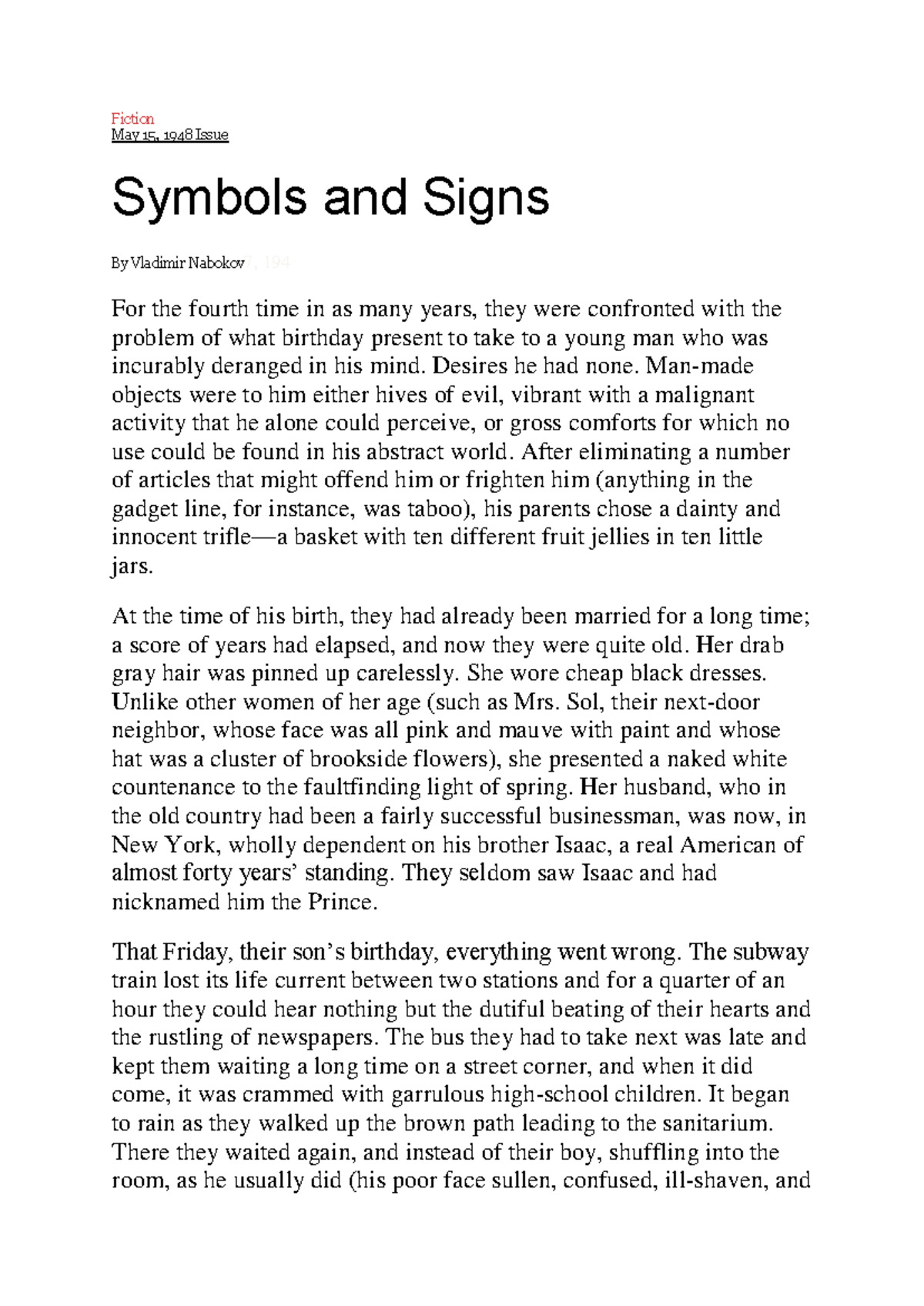 Symbols and signs - Fiction May 15, 1948 Issue Symbols and Signs By ...