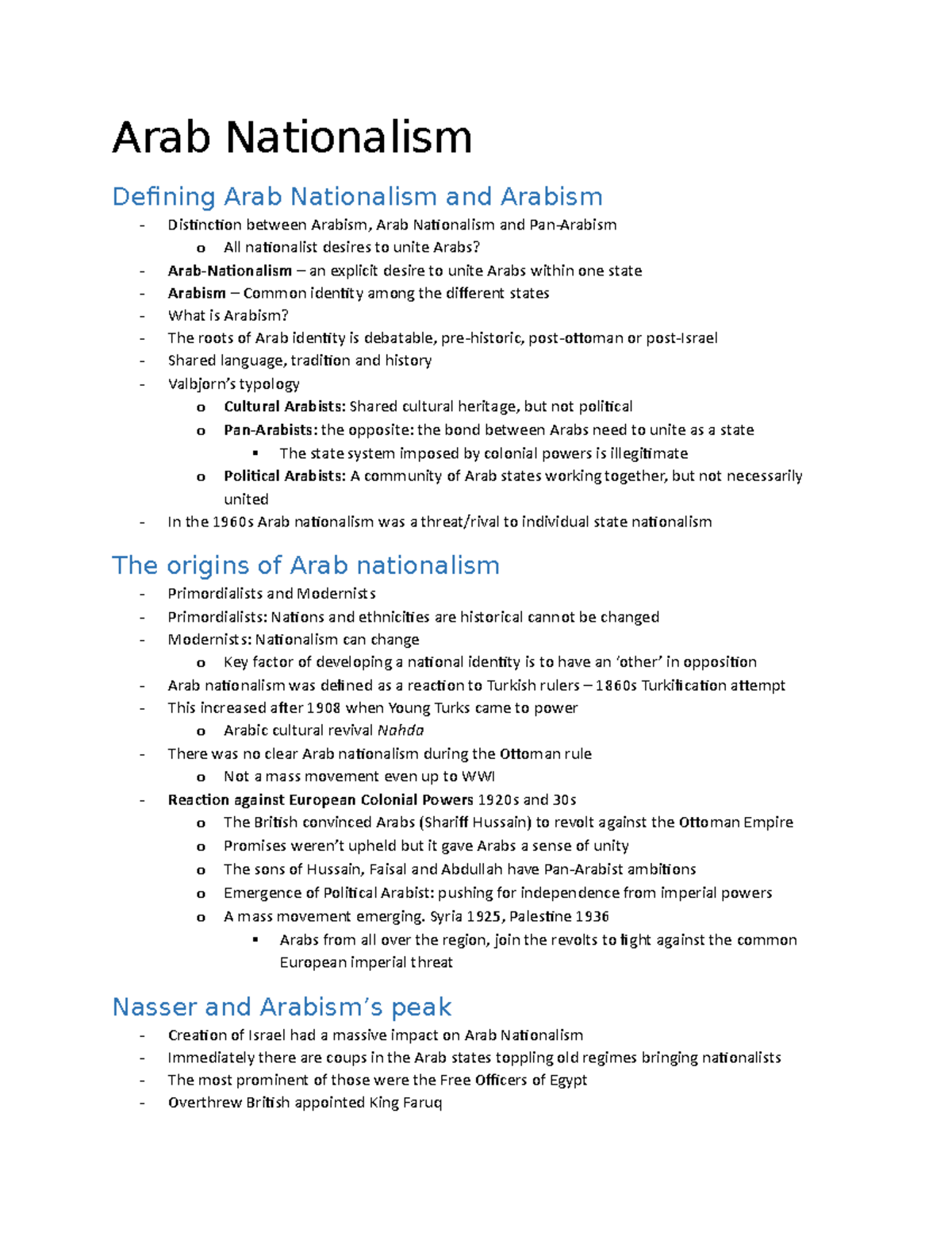 Arab Nationalism - Lecture notes - Arab Nationalism Defining Arab ...