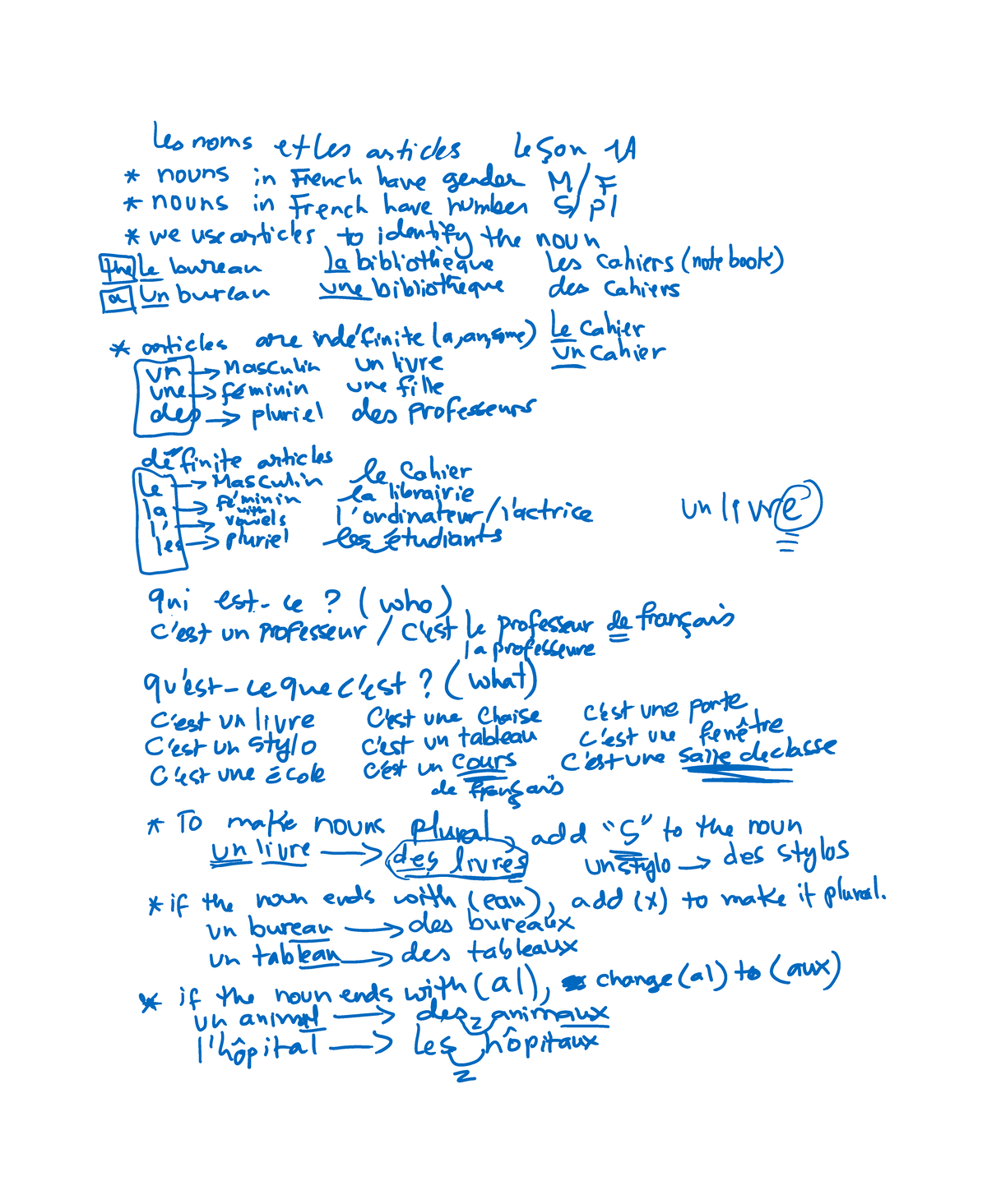 Leçon 1A f22 - les noms et les articles - FRE 101 - Studocu