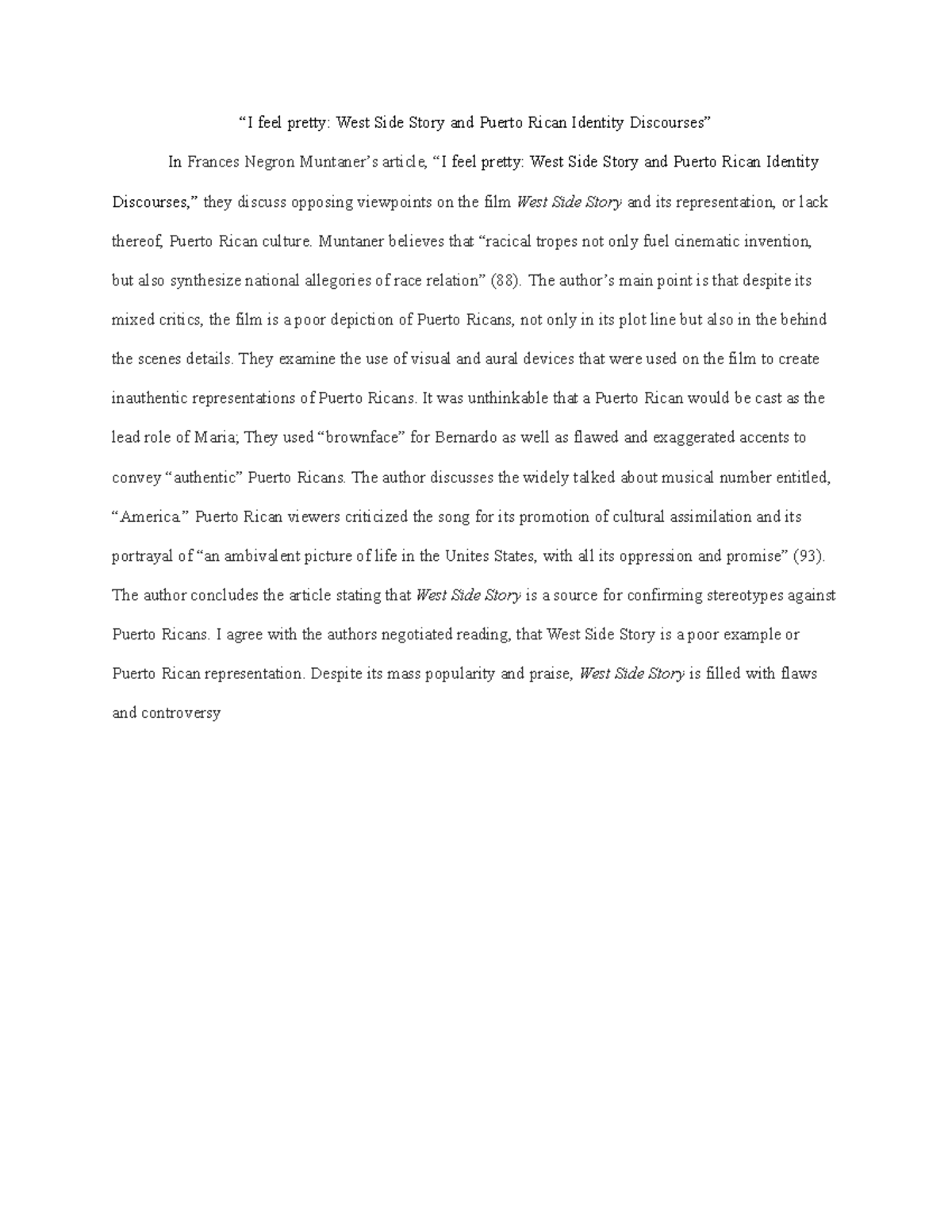 West side story discussion - “I feel pretty: West Side Story and Puerto ...