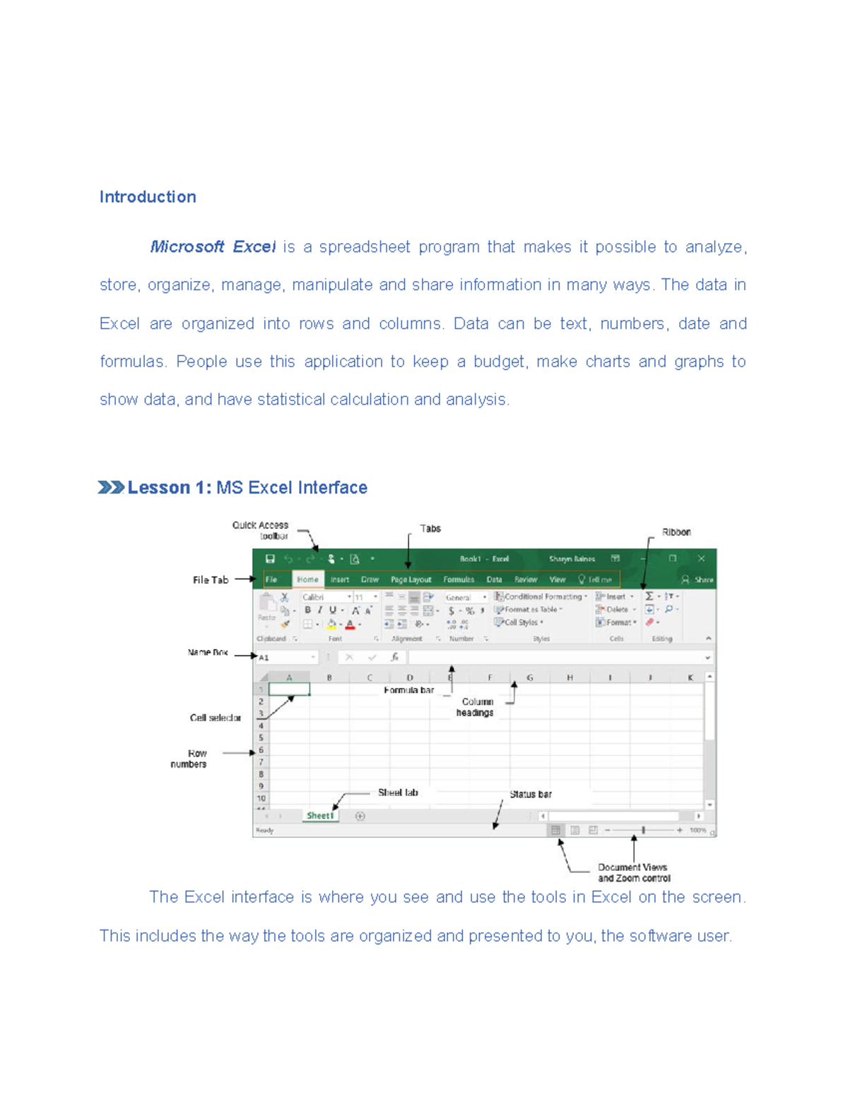 Module 1 MS Excel Data Analysis Tool Environment - Introduction ...