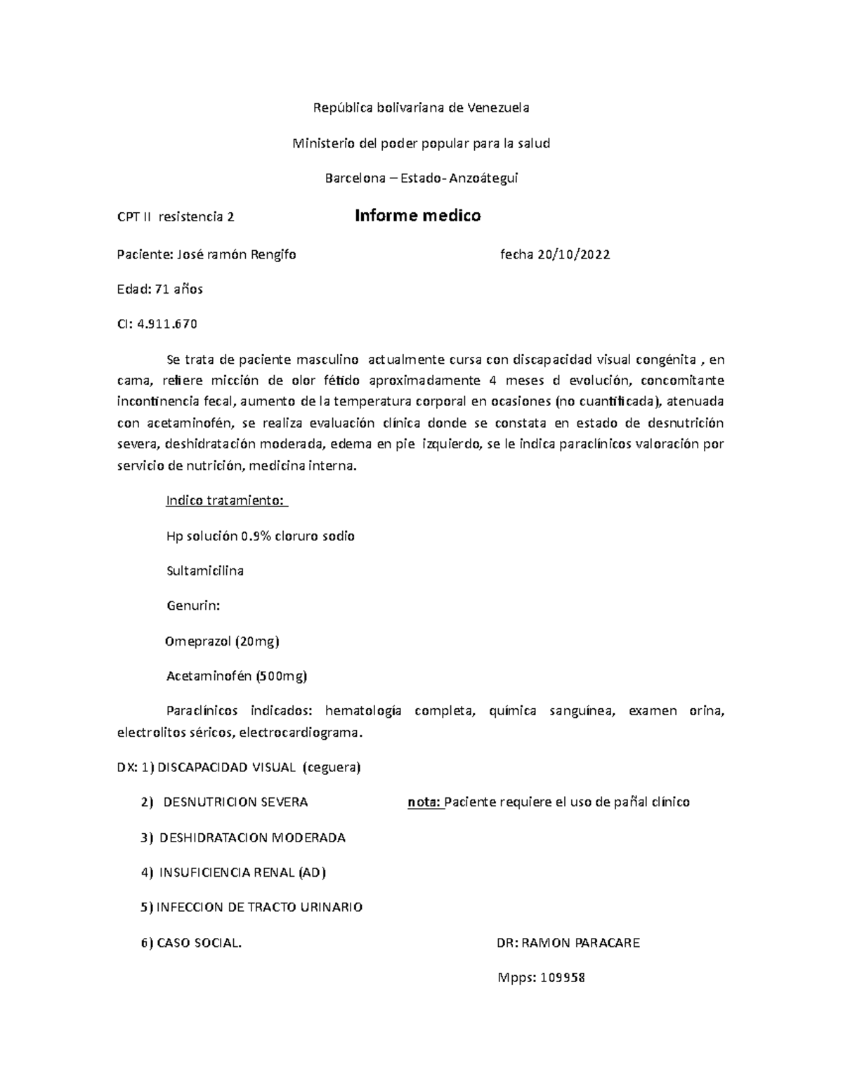 Informe Paciente - República bolivariana de Venezuela Ministerio del ...