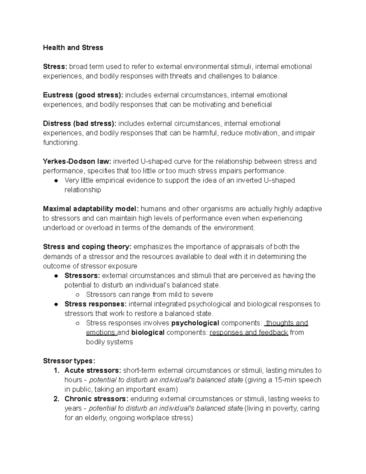Health and Stress - Lecture notes 16 - Health and Stress Stress:broad ...