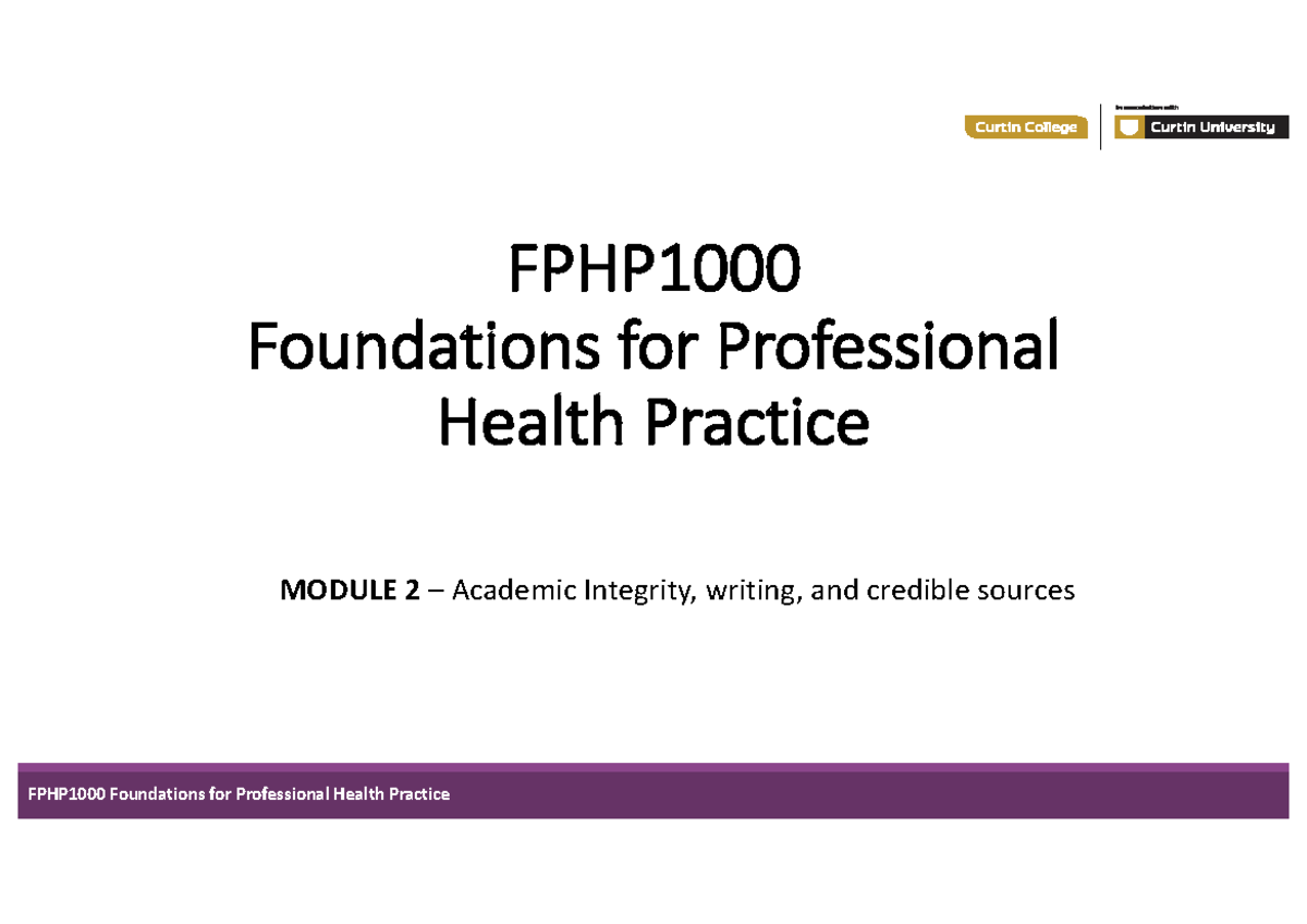 Module 2 Student slides - FPHP 1000 Foundations for Professional Health ...